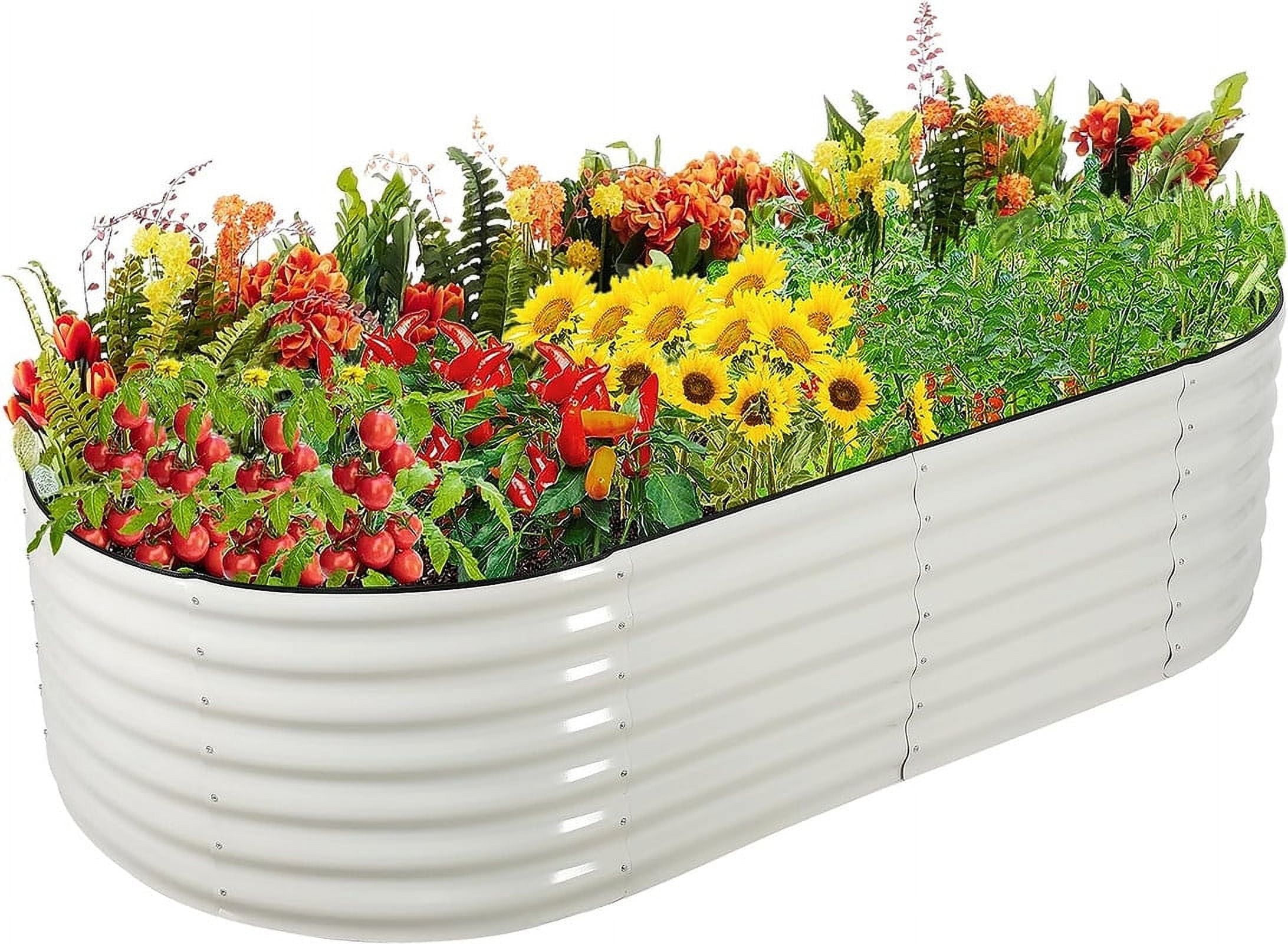 Homhougo—8x4x2ft Beige Raised Garden Bed, Galvanized Planter Large ...