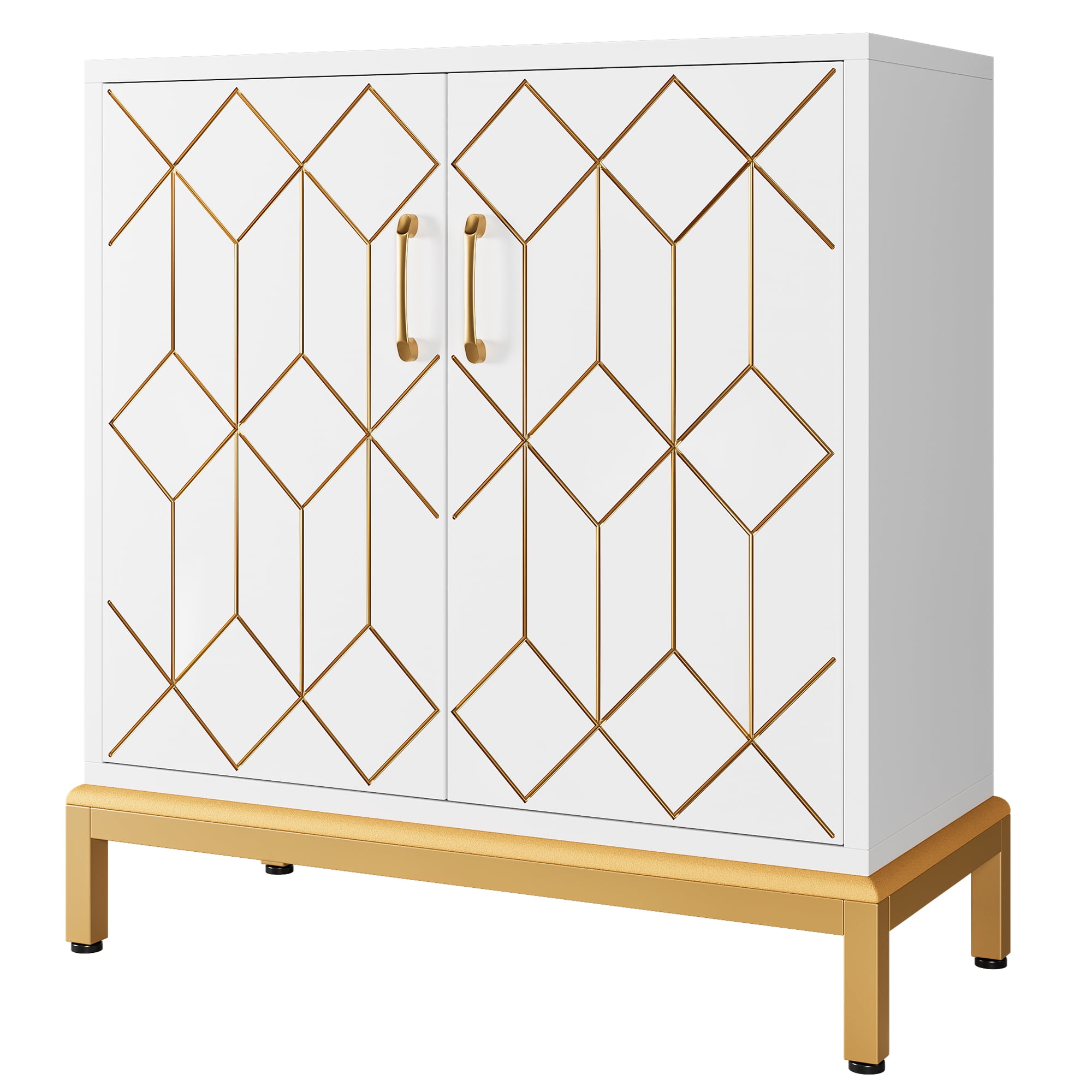 Homhougo Accent Cabinet with Doors, Modern Wooden Sideboard, Carved ...