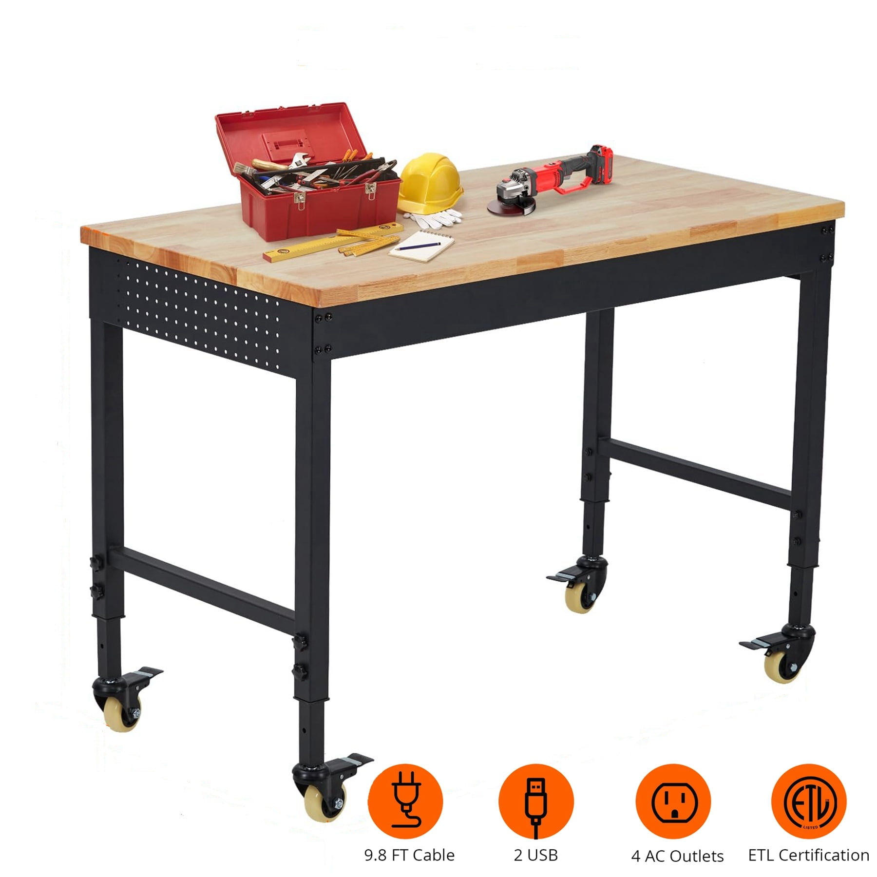 Homhougo—Adjustable Height Workbench 48"x24" with Casters, Heavy Duty ...