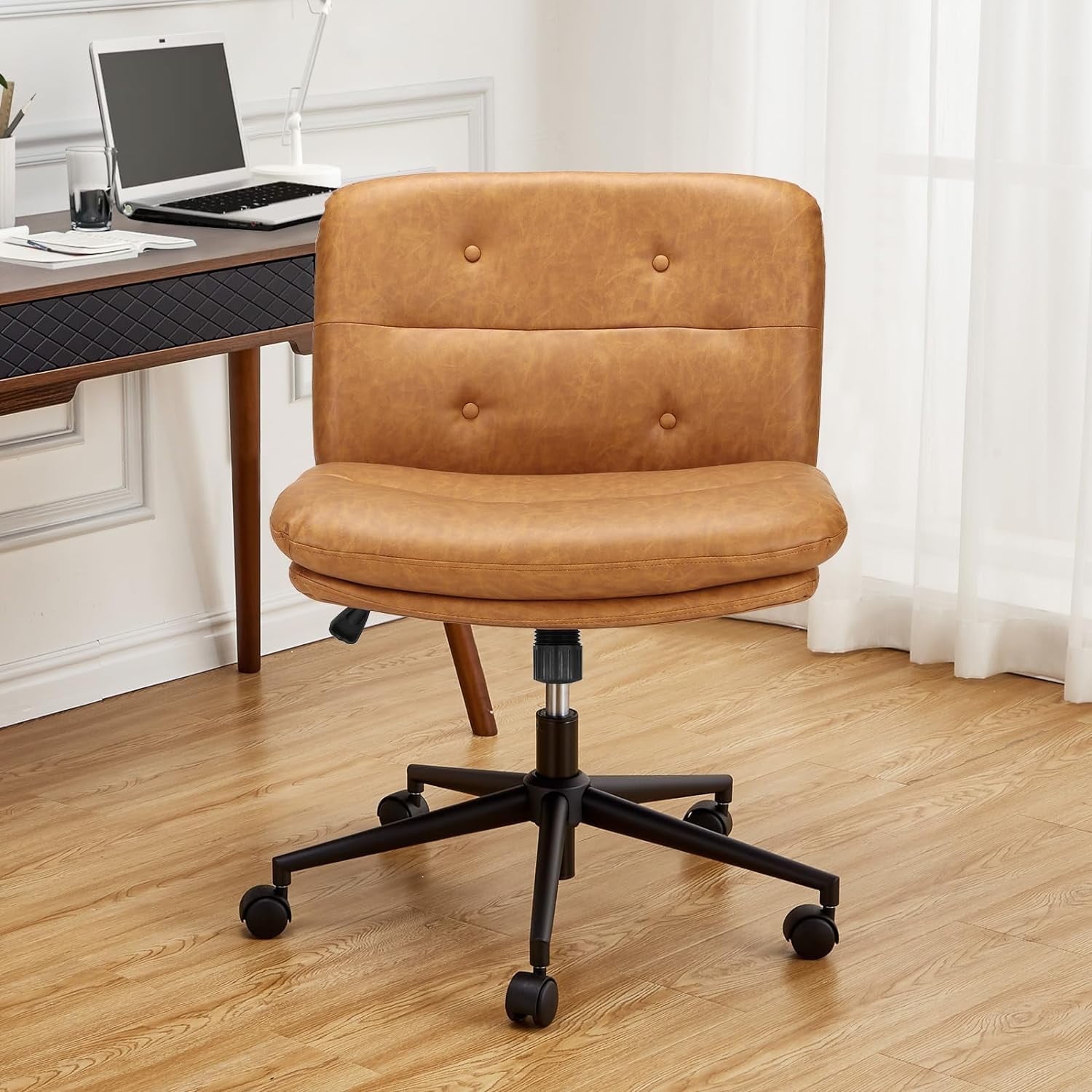 Homhougo-Armless Office Desk Chair, Cross Legged Office Chair with ...