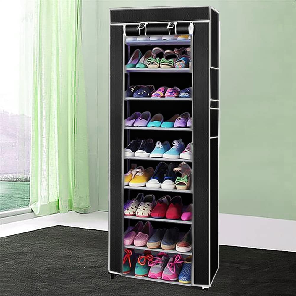 Homhougo Black Shoe Rack, Free Standing Shoe Racks 9 Tier - Portable ...