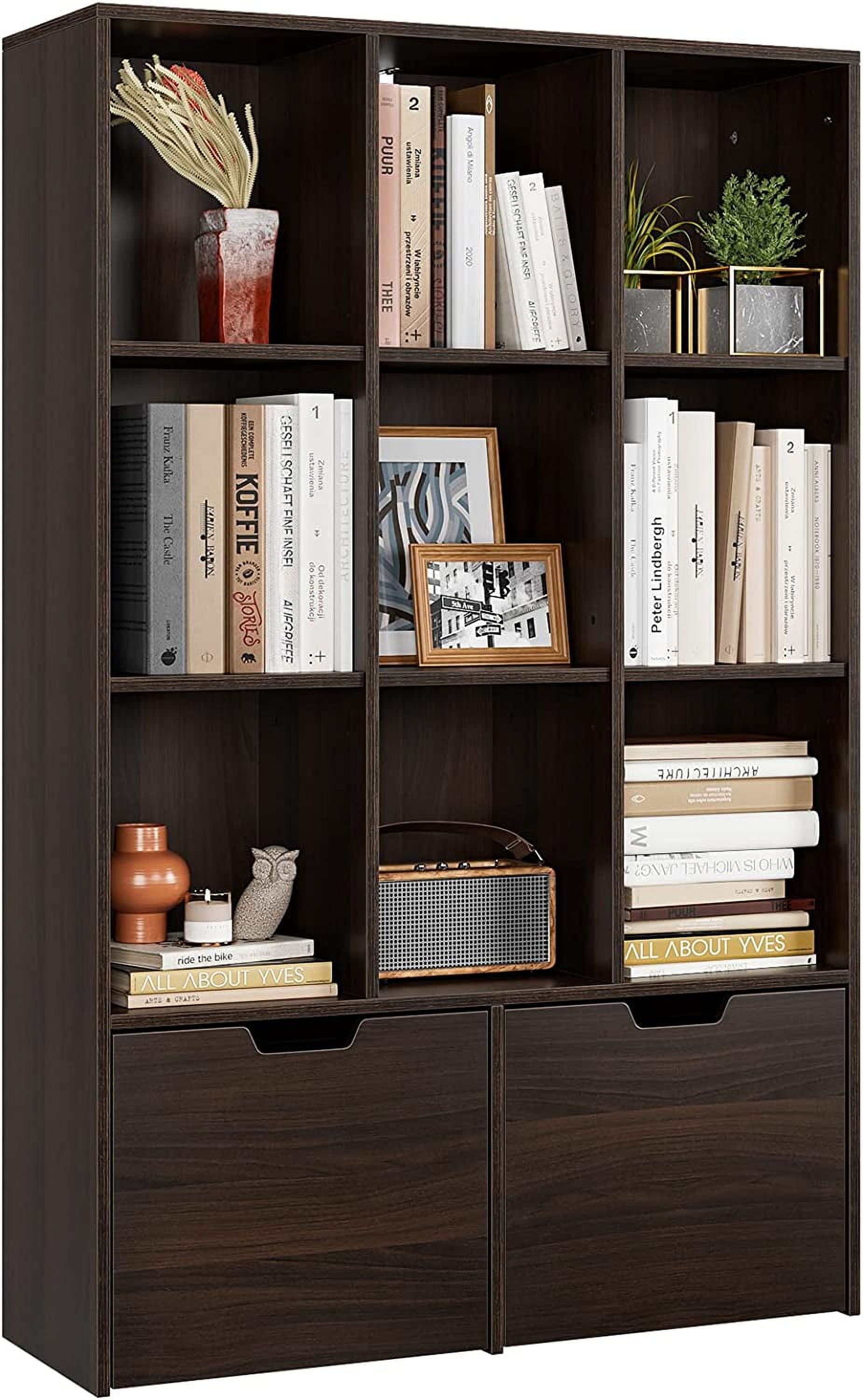 Homhougo—Bookcase 9 Cube, Modern Bookshelf Storage Cabinet with 2 Large ...