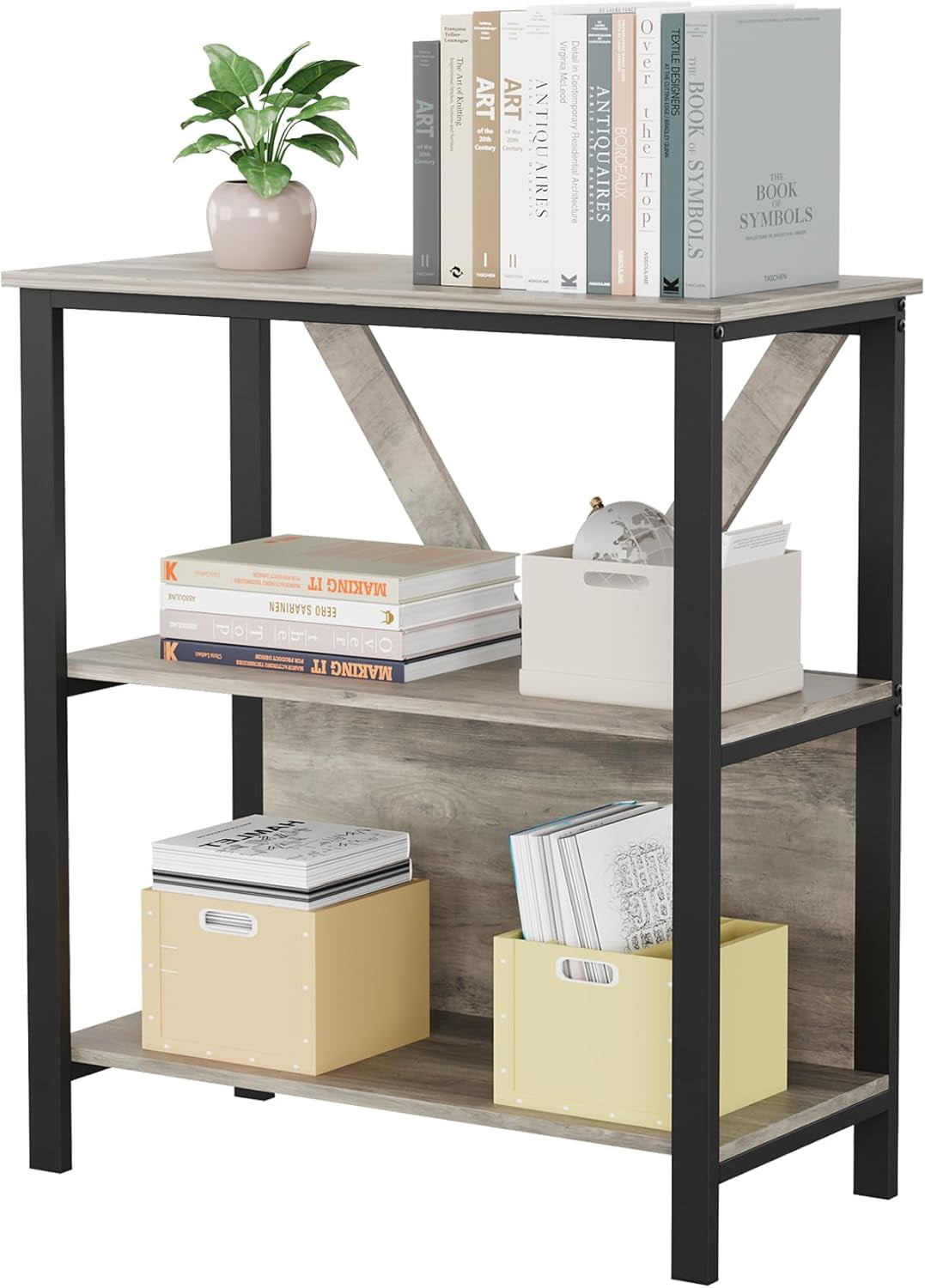 Homhougo Bookshelf, 3-Tier Bookshelf with Smart LED Lights, Tall Wood ...