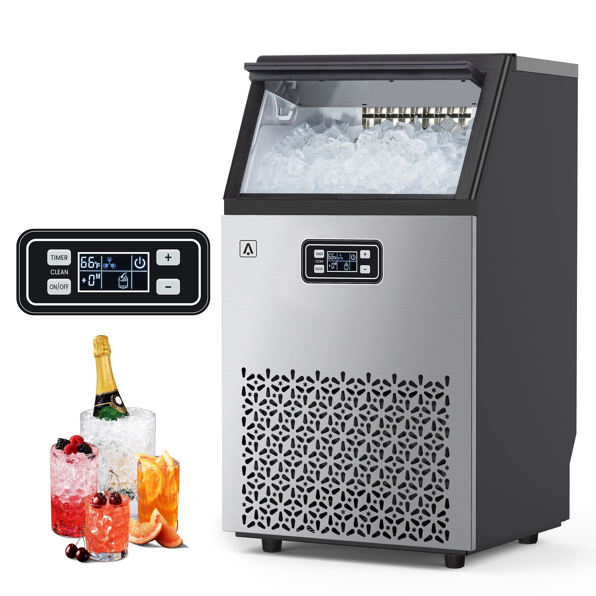 Homhougo 150lbs/24h Commercial Ice Maker Machine with 33Lbs Ice Storage ...