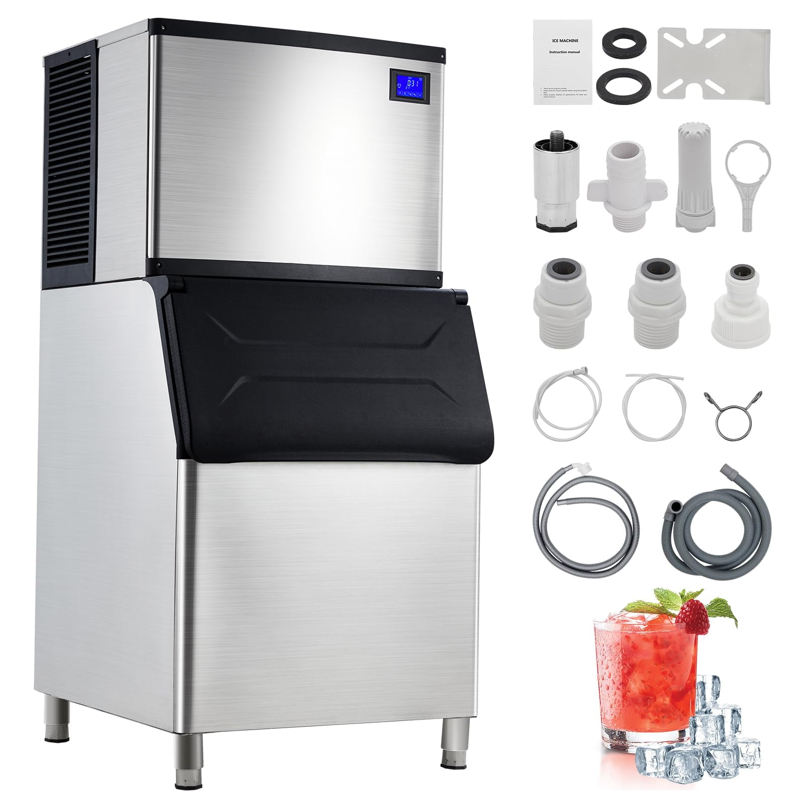 Homhougo Portable Commercial Ice Maker Machine, 500Lbs/24h for Business ...