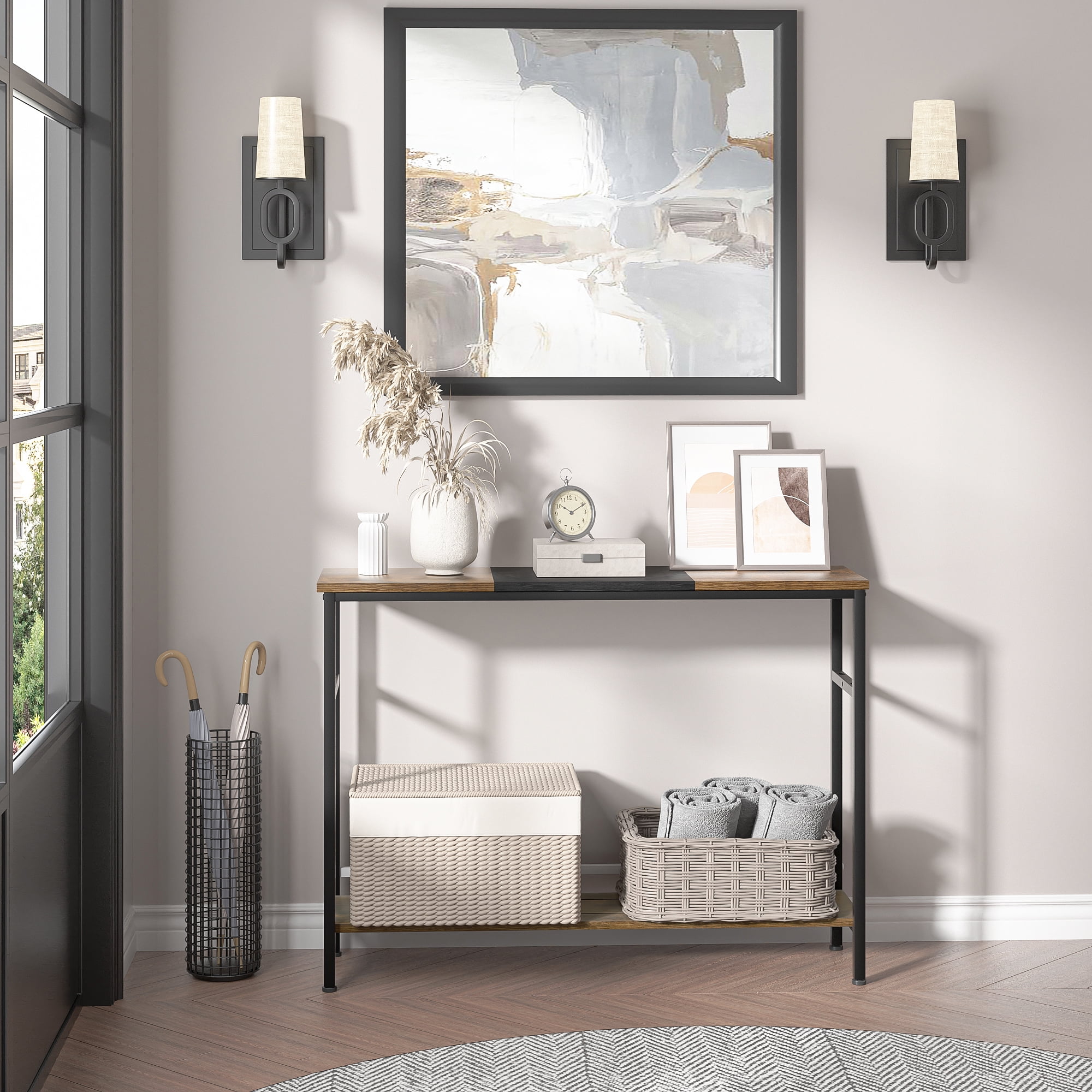 Homhougo Console Table, Color Block Entryway Table with Storage, 39.3 ...