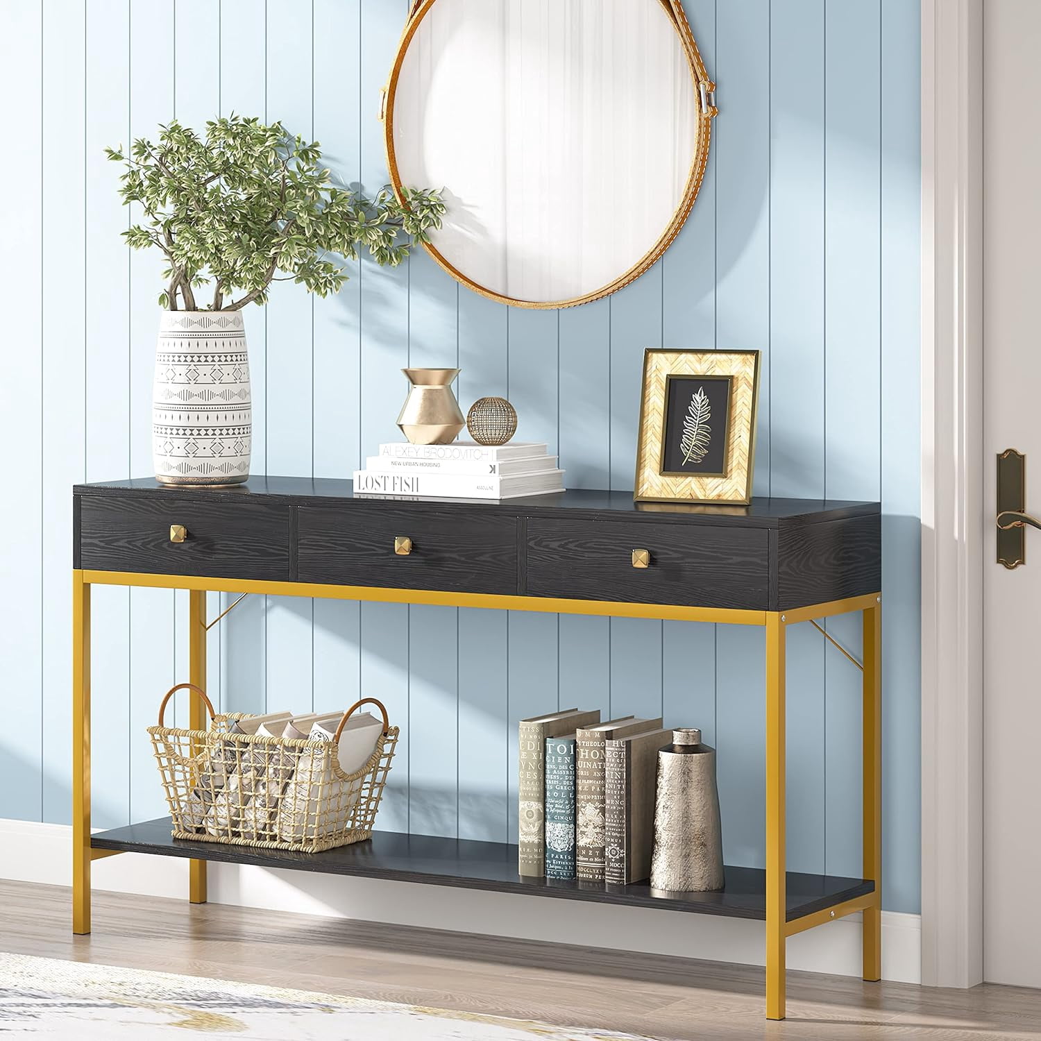 Homhougo Console Table with Drawers, Hallway Wall Table with Storage ...