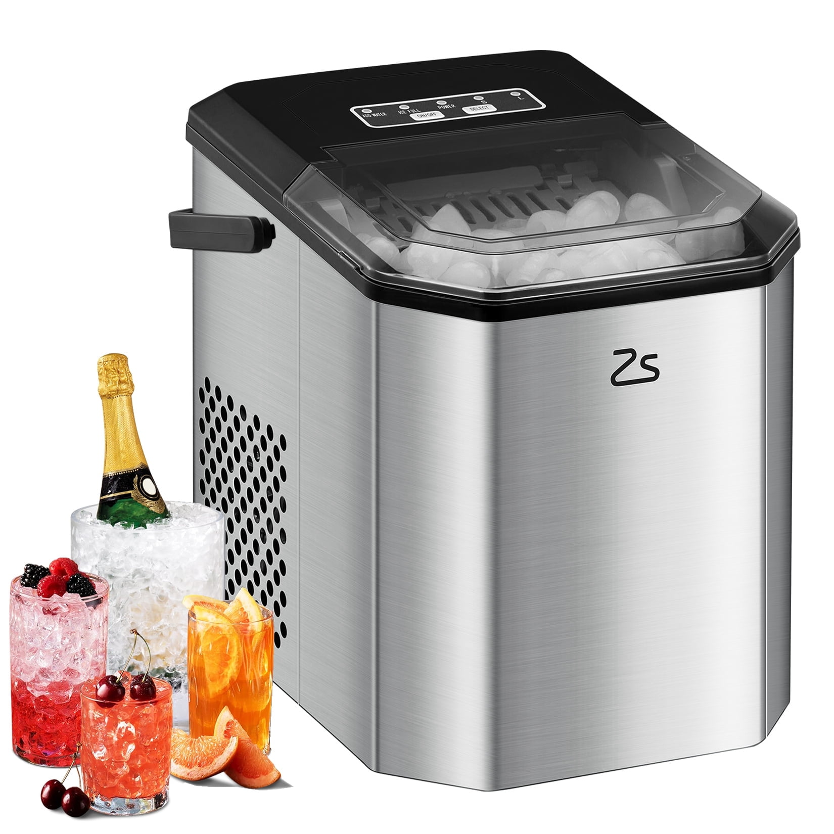 Homhougo Countertop Ice Maker with Handle, 9 Ice Cubes Ready in 6 Mins ...
