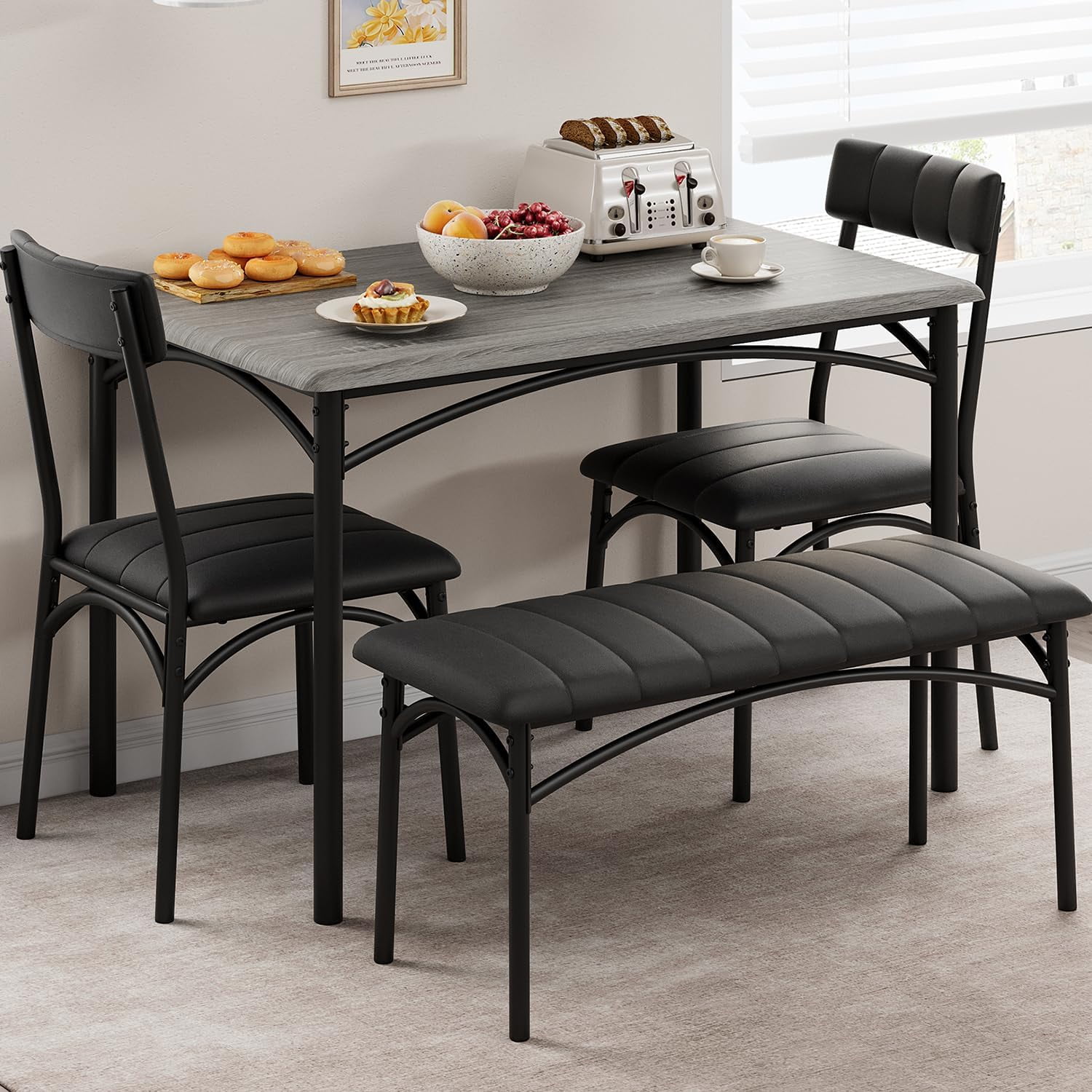 Homhougo Dining Table Set for 4, Rectangular Kitchen Table with ...