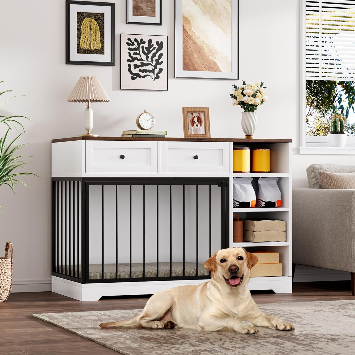 Homhougo Dog Crate Furniture 47”, Large Dog Crate TV Stand with 2 ...