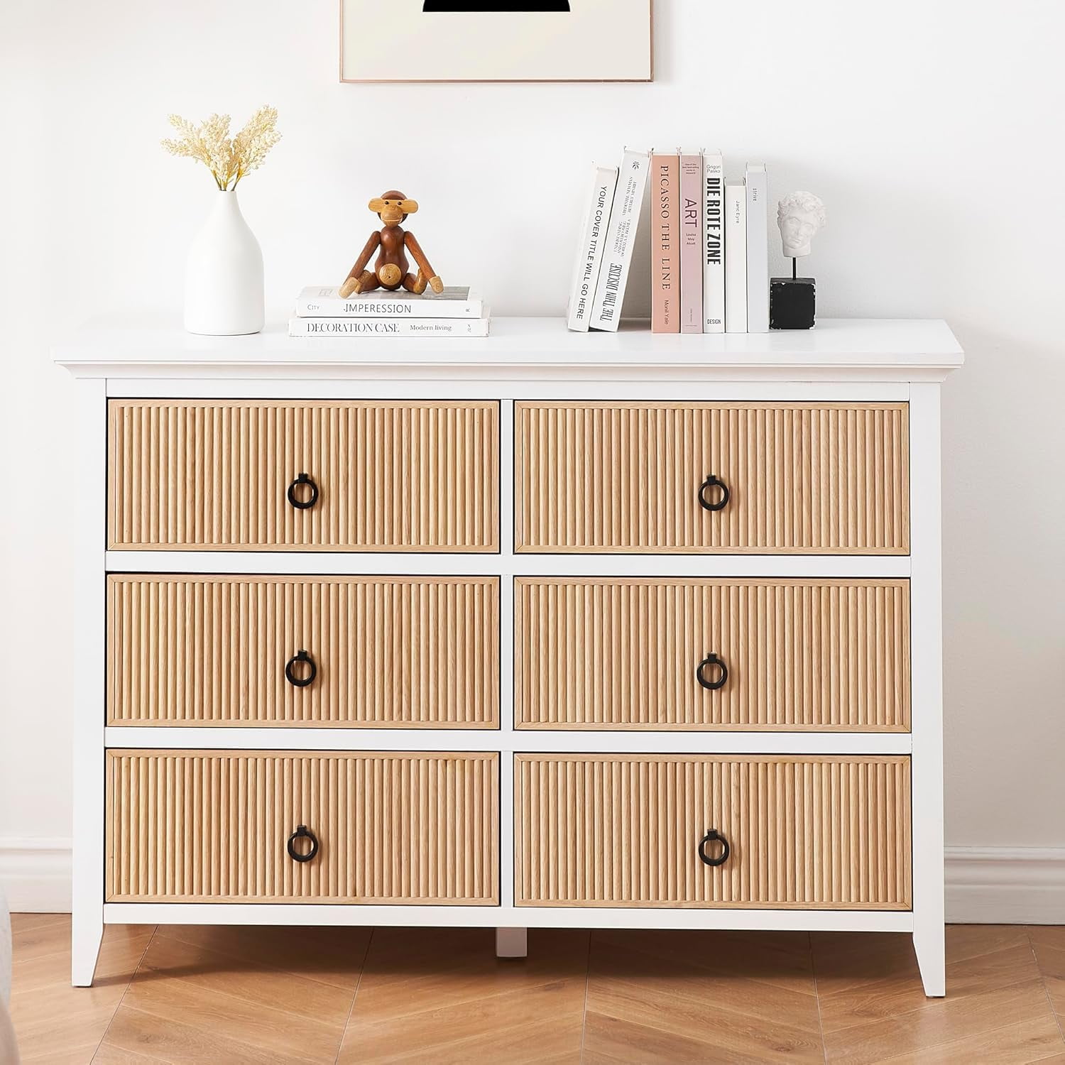 Homhougo Dresser for Bedroom, 6 Drawer Double Dresser Fluted Drawers ...