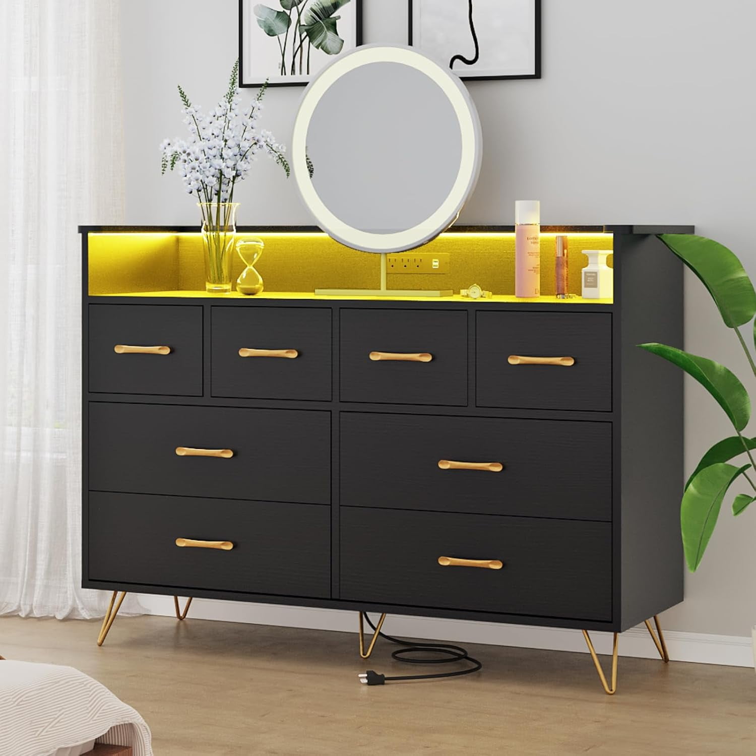 Homhougo Dresser TV Stand, Dresser for Bedroom with LED Light ...