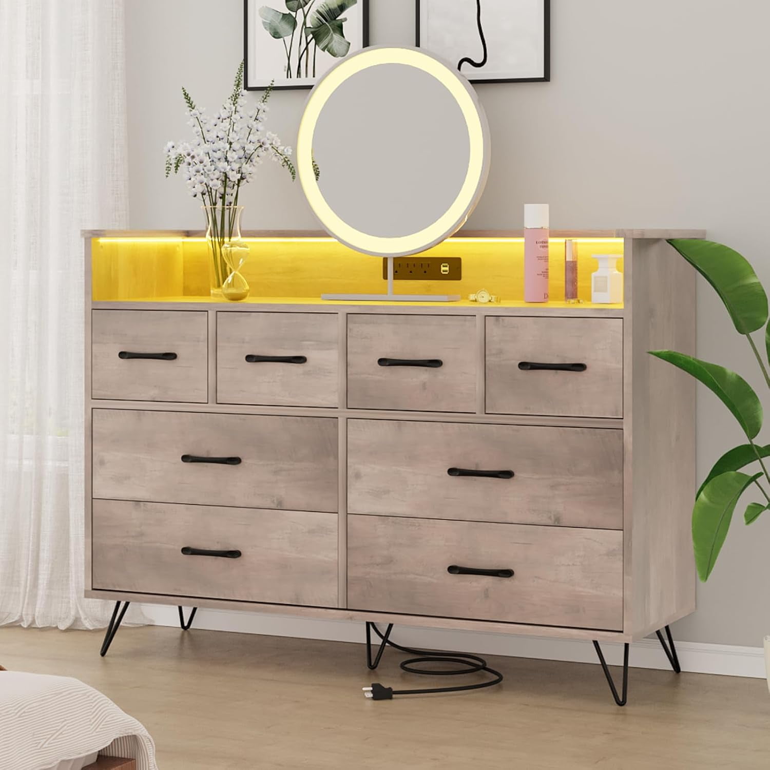 Homhougo Dresser TV Stand, Dresser for Bedroom With LED Light ...