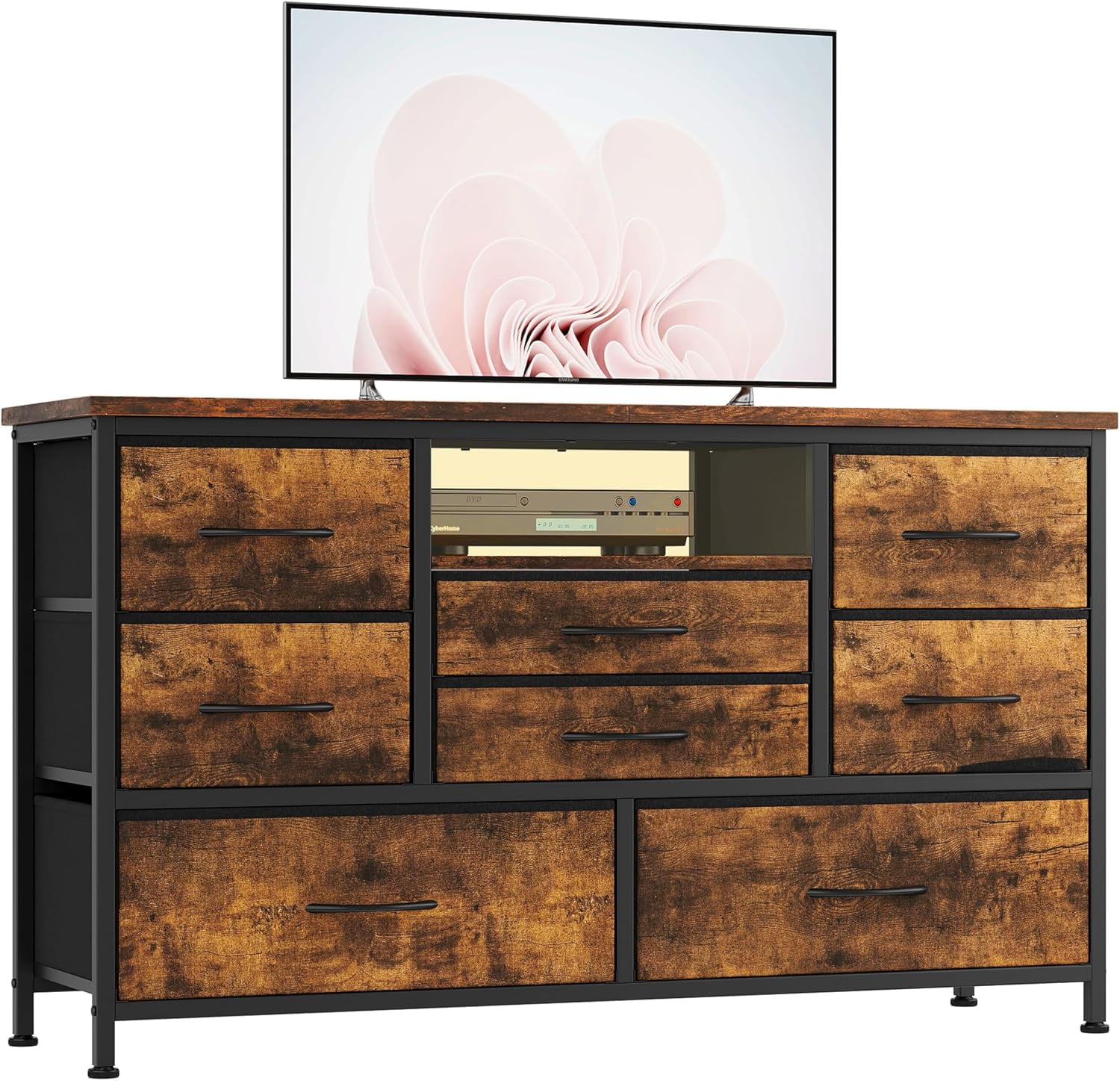 Homhougo Dresser TV Stand with Power Outlet & LED for 55'' TV, Long ...