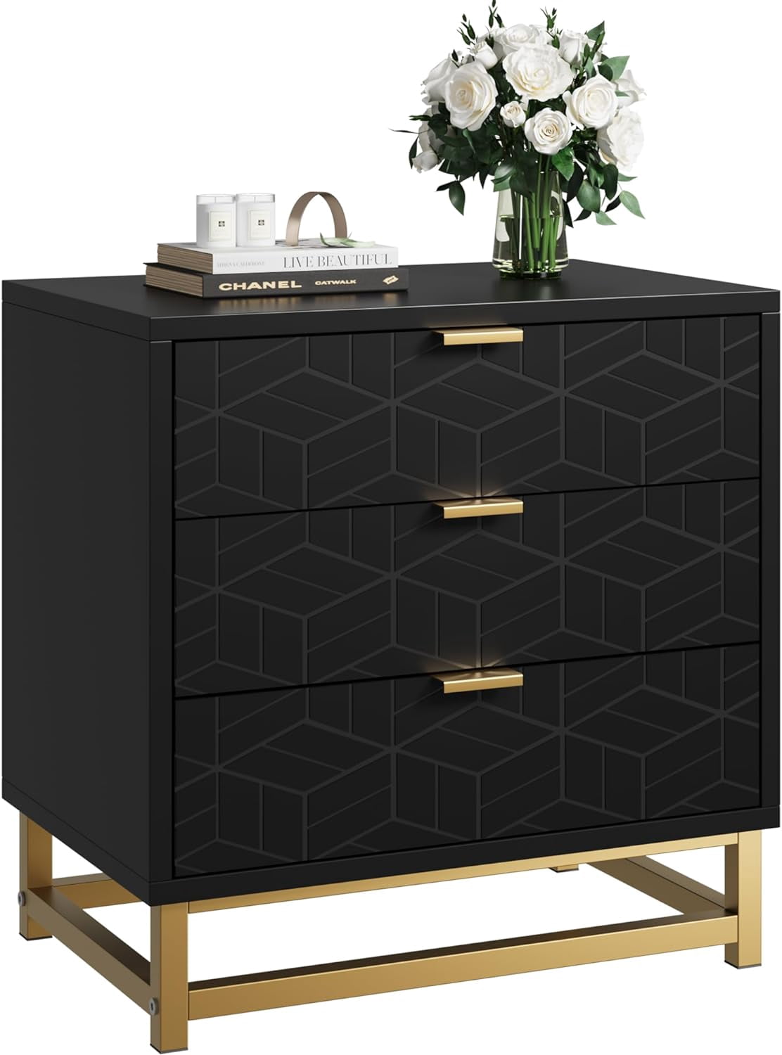 Homhougo Dressers for Bedroom 3 Drawer, Chest of Drawers with Metal ...