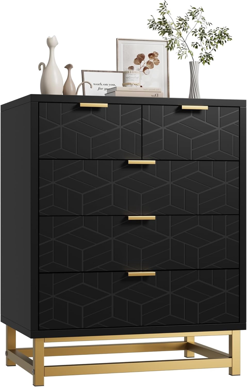 Homhougo Dressers for Bedroom 5 Drawer, Chest of Drawers with Metal ...