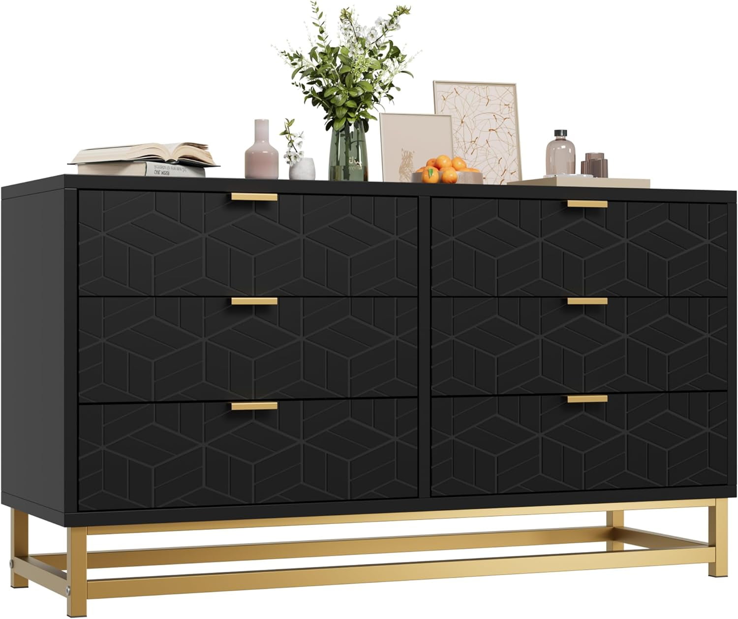 Homhougo Dressers for Bedroom 6 Drawer, Chest of Drawers with Metal ...