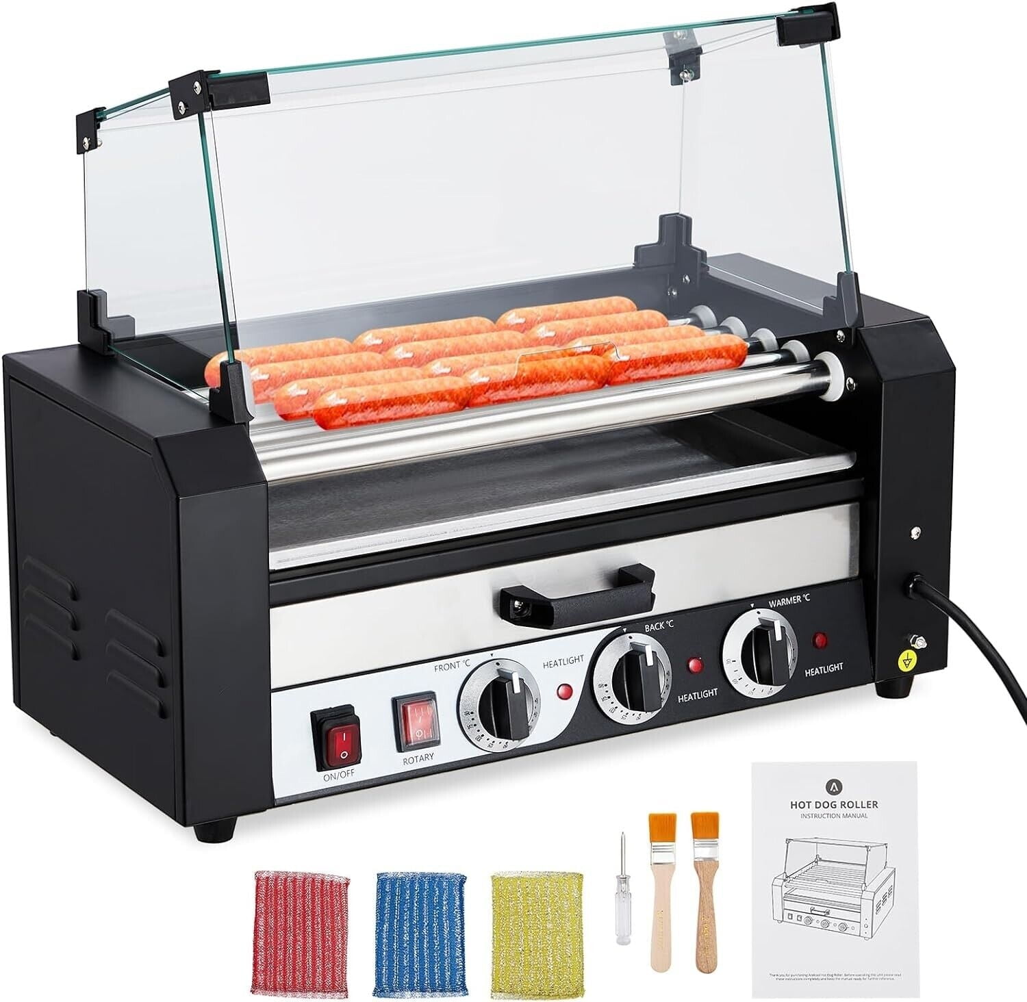 Homhougo—Electric 12 Hot Dog 5 Roller Grill Cooker Warmer Bun Sausage ...