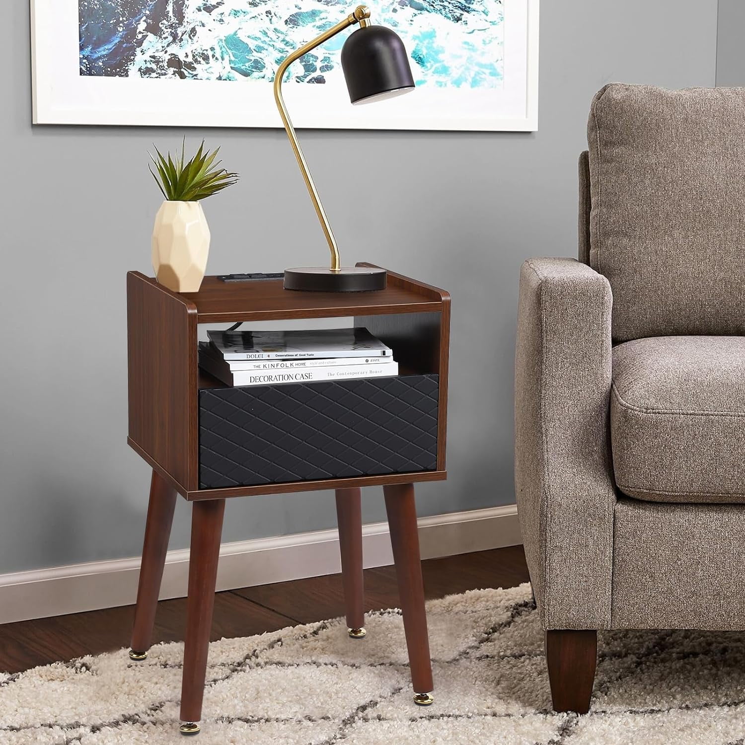 Homhougo—End Tables with USB Port and Charging Station, Side Table with ...