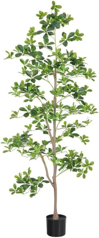 Homhougo Fake Schefflera Tree, 6FT Fake Tree, Outdoor Fake Potted Silk ...
