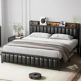 Homhougo Full Bed Frame with Charging Station, Upholstered Platform, No ...