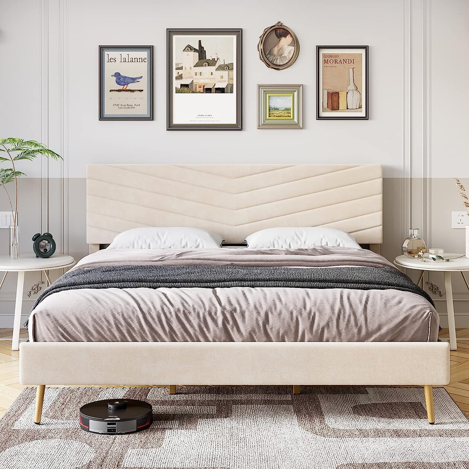 Homhougo—Full Size Bed Frame, Velvet Full Platform Bed Frame with ...