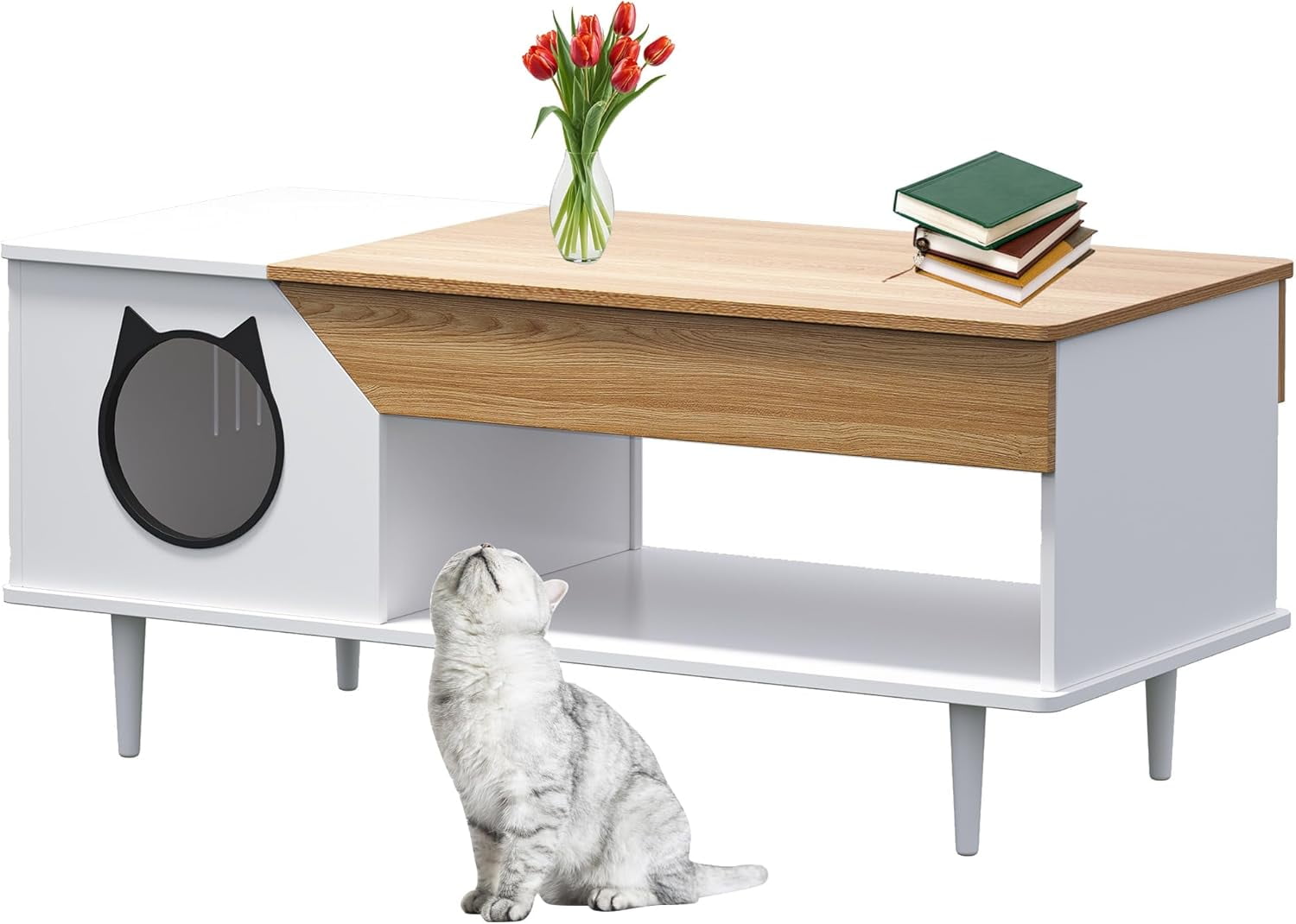 Homhougo Hidden Cat Litter Box Enclosure Kitty Litter Box Furniture ...