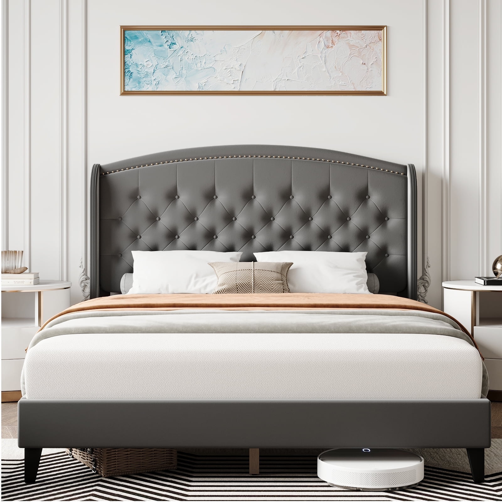 Homhougo—King Size Bed Frame, Platform Bed Frame King with Upholstered ...