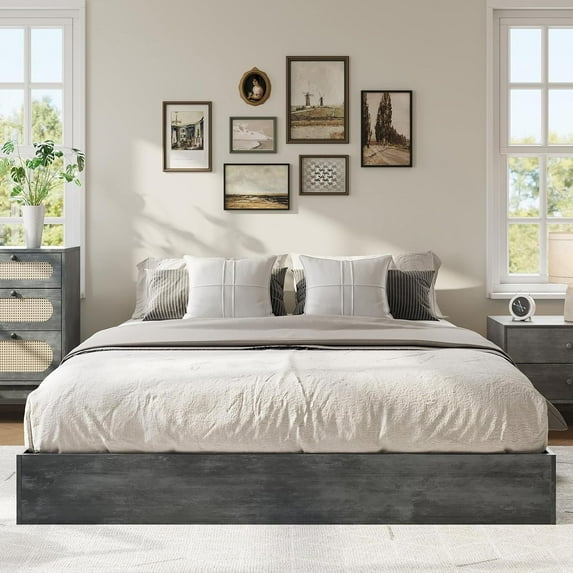 Homhougo King Size Wood Platform Bed Frame, Solid Wood, No Headboard ...