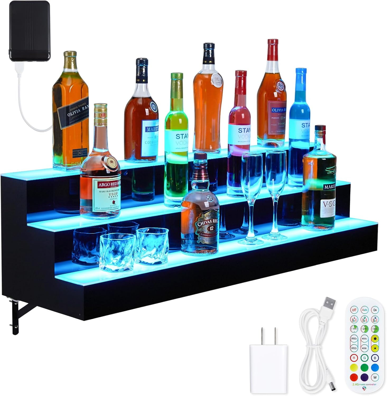 Homhougo LED Lighted Liquor Bottle Display, 3 Tier 40 Inch Bar Liquor ...