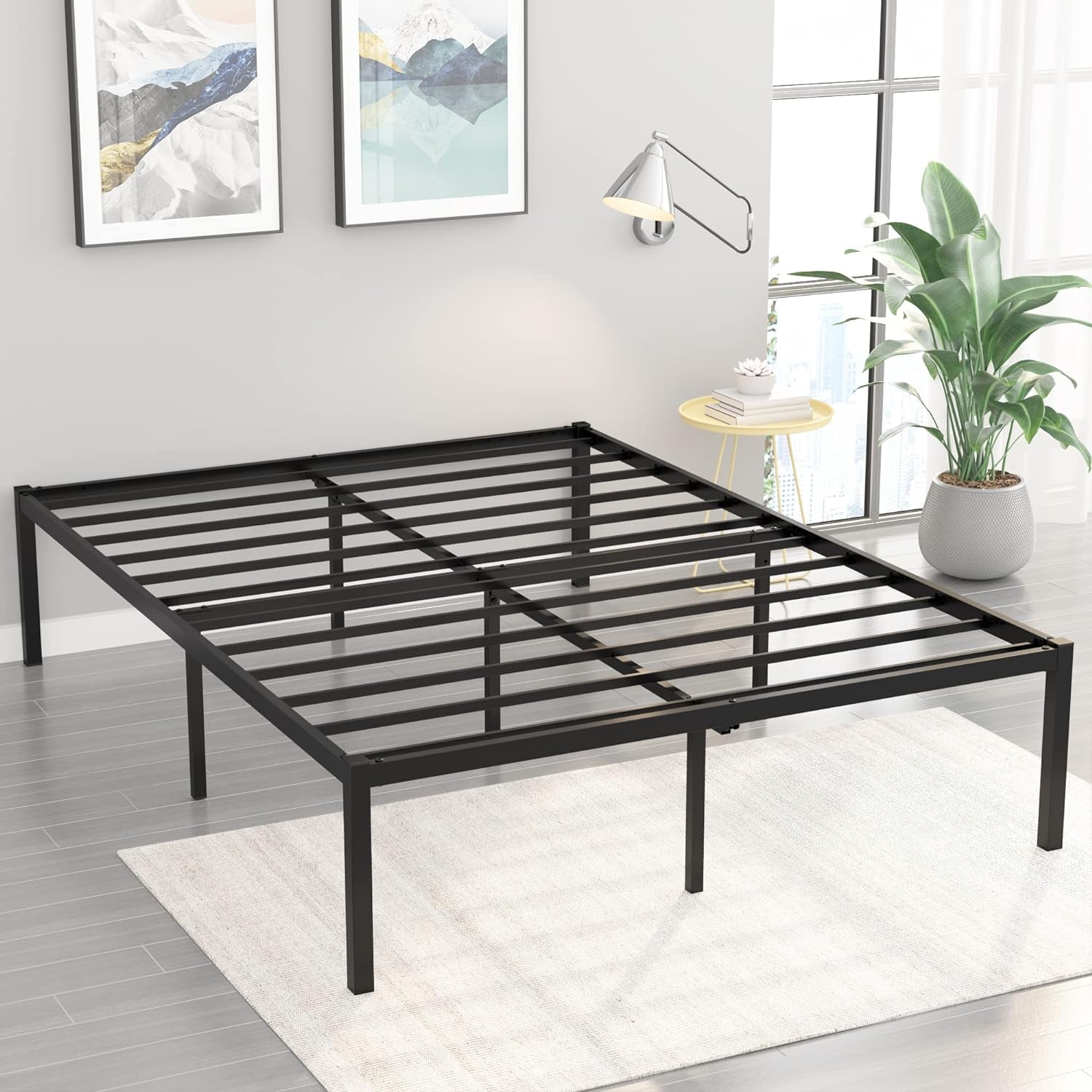 Homhougo Queen Bed Frame 14 Inch Metal Platform Bed Frames No Box ...