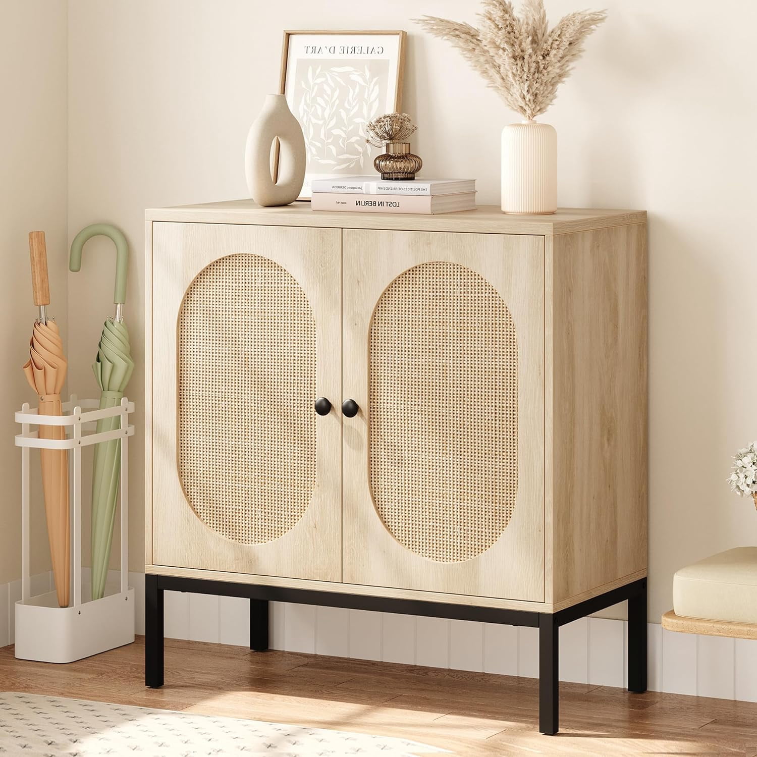 Homhougo-Rattan Buffet Cabinet, Storage Cabinet with Doors and Shelves ...
