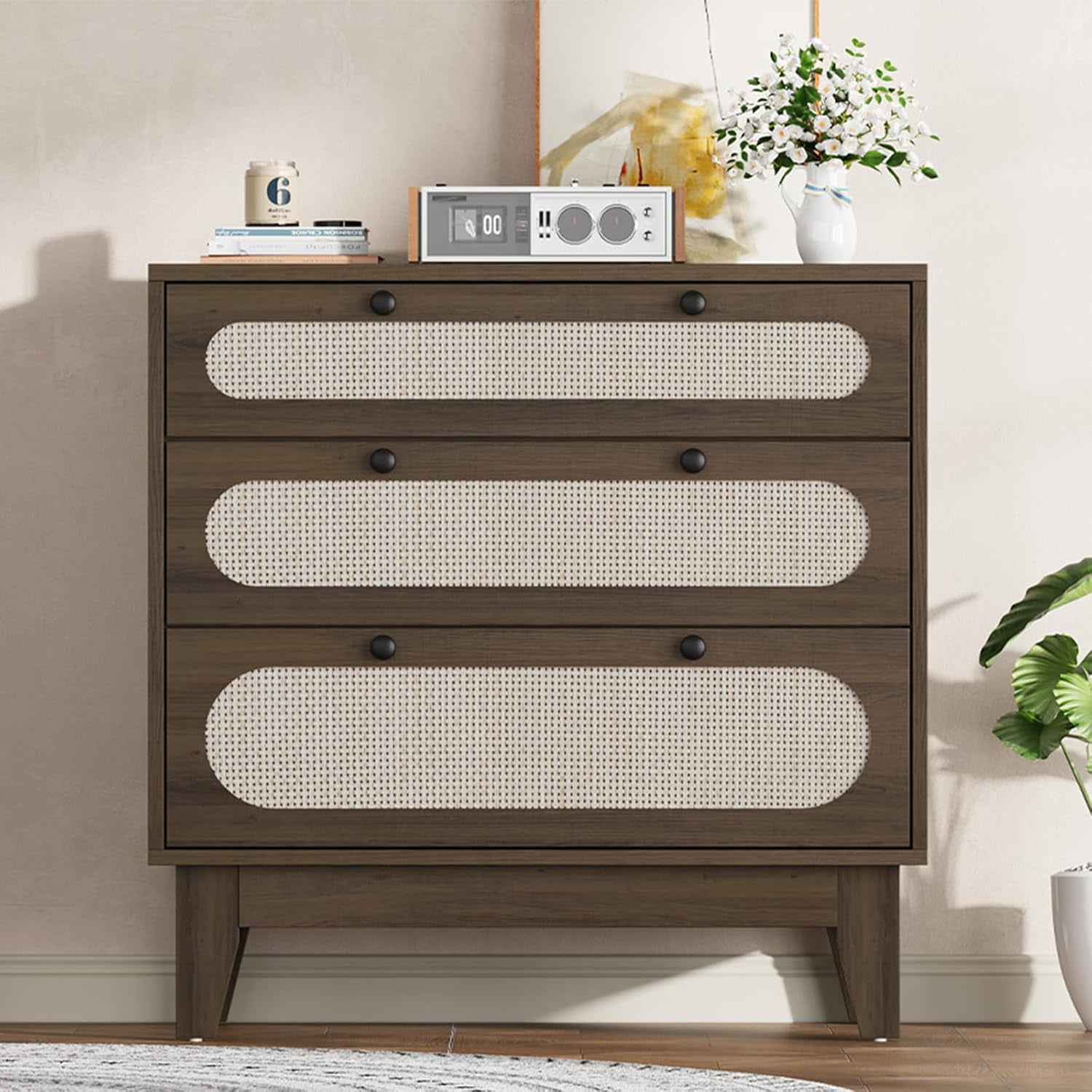 Homhougo Rattan Dresser for Bedroom, 3 Drawers Dresser for Closet ...