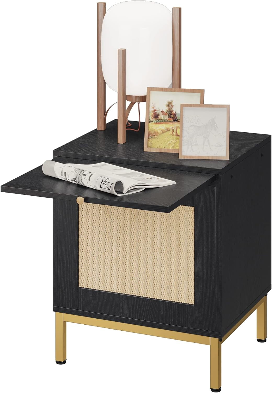 Homhougo Rattan Night Stand, Modern Farmhouse Pattern Side Table, End ...