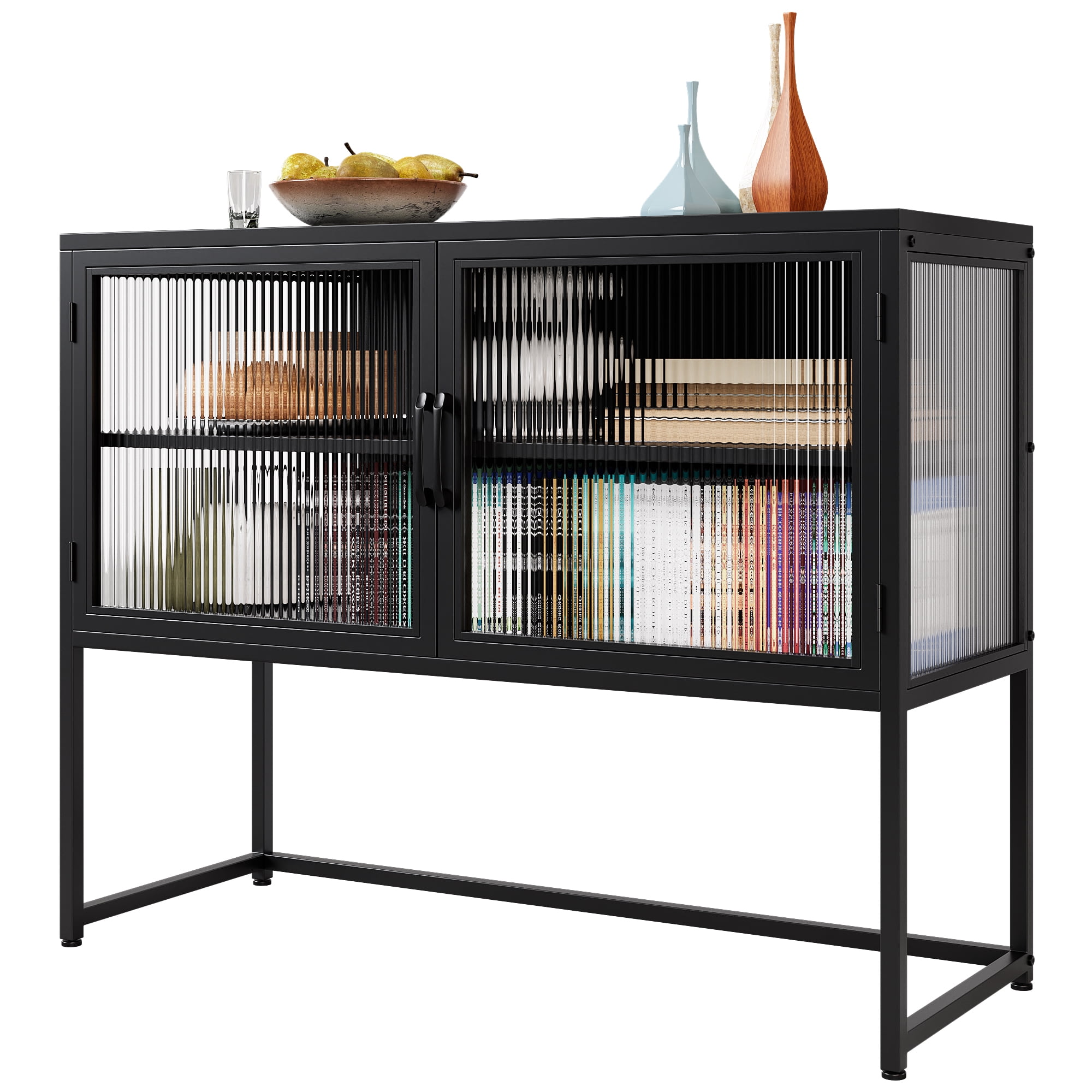 Homhougo Retro Style Fluted Glass Sideboard Storage Cabinet Simple ...