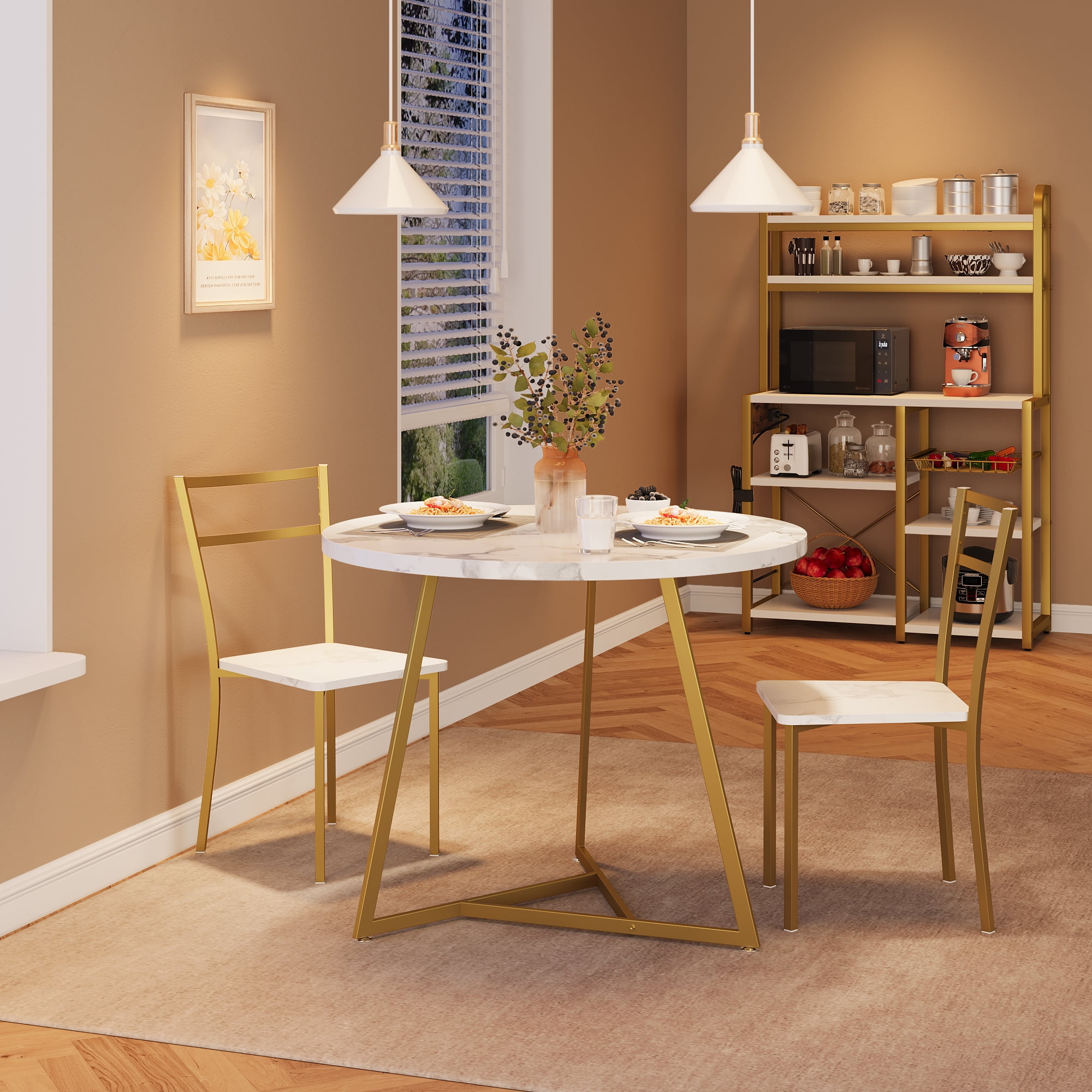 Homhougo Round Dining Table Set for 2, 3-Piece Kitchen Table Set with 2 ...