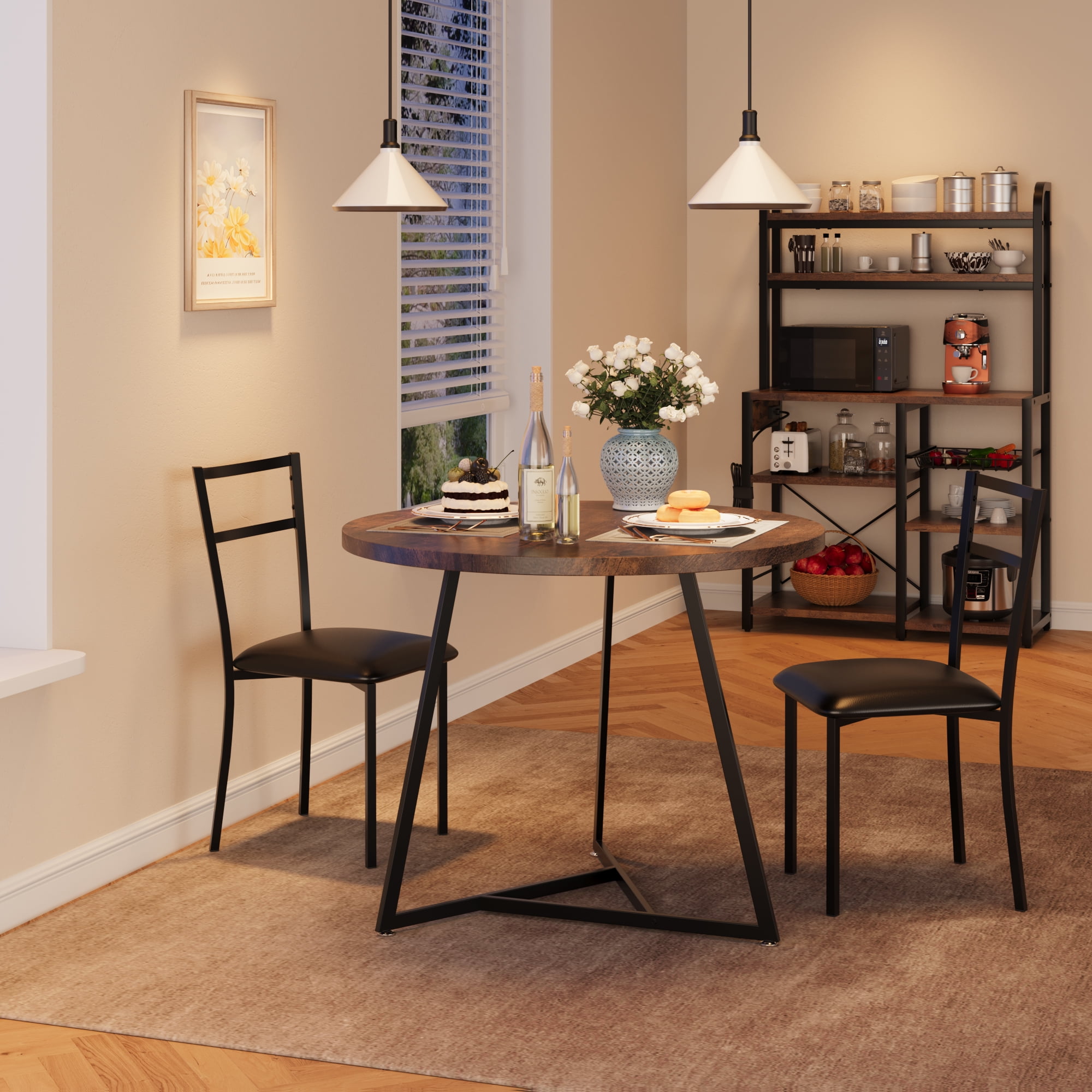 Homhougo Round Dining Table Set for 2, 3-Piece Kitchen Table Set with 2 ...