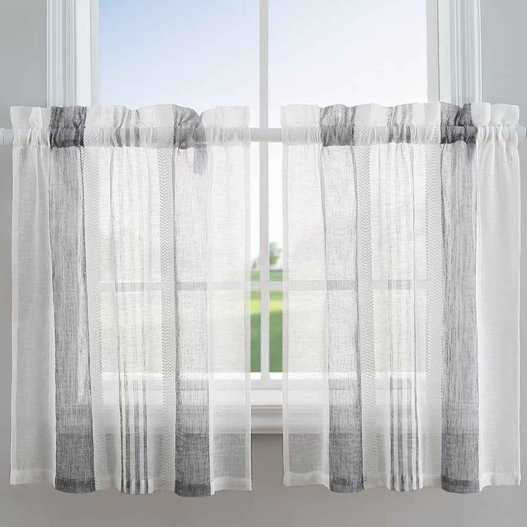 Homhougo—Sheer Kitchen Curtain Faux Linen Textured Farmhouse Cafe ...