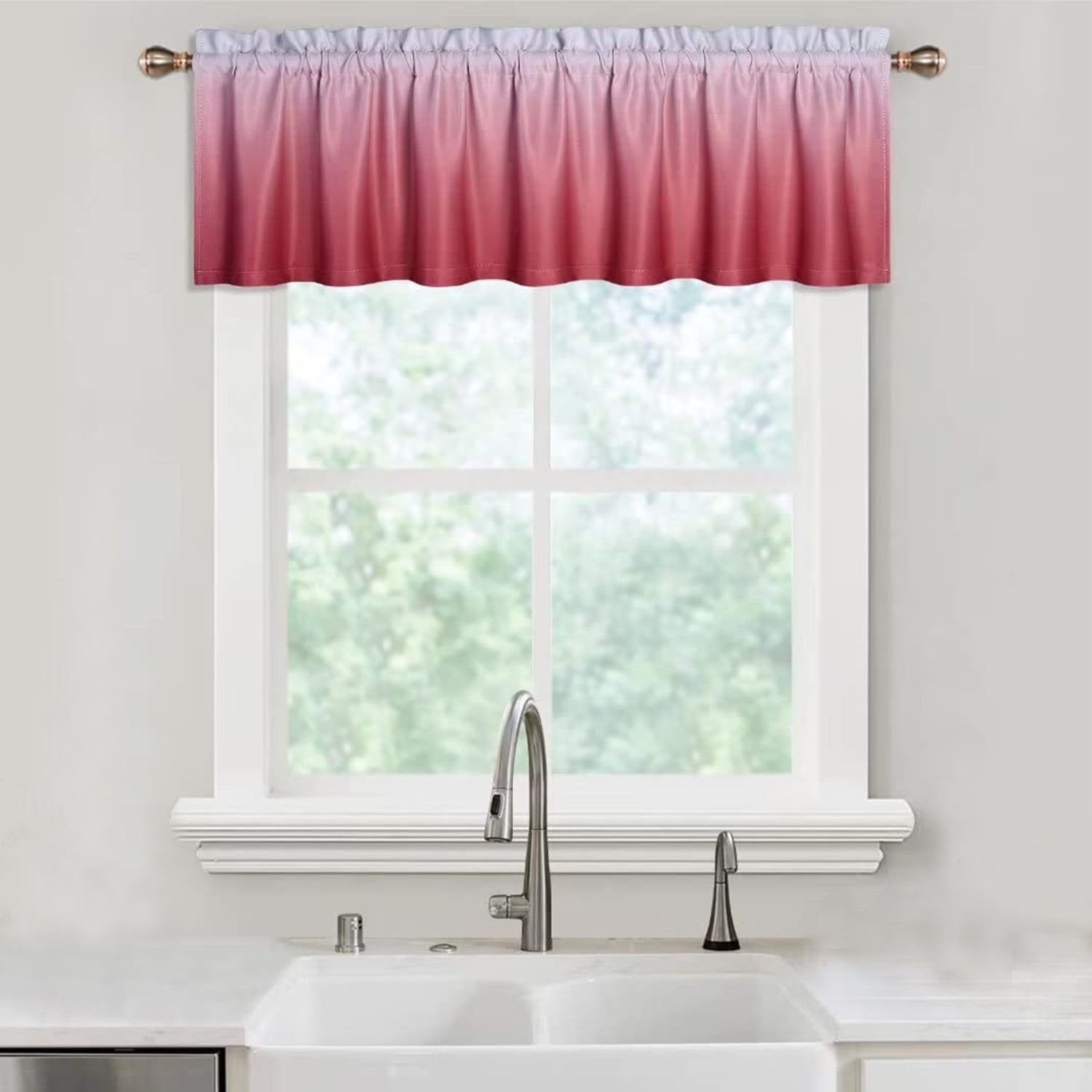 Homhougo—Short Curtain Blackout Gradient Cafe Curtain, Red Valance for ...
