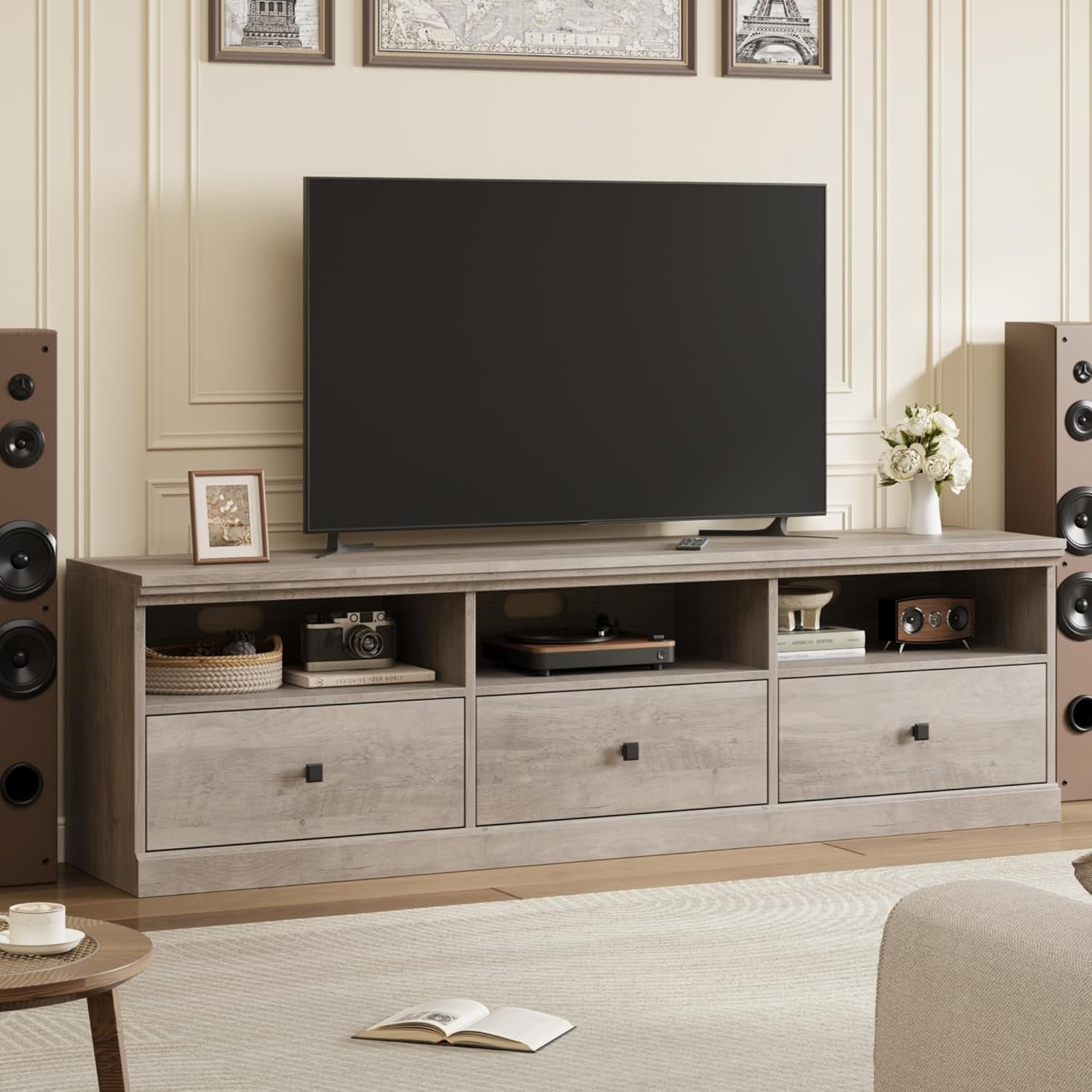 Homhougo TV Stand for 75 Inch TV, Mid-Century Modern Entertainment ...