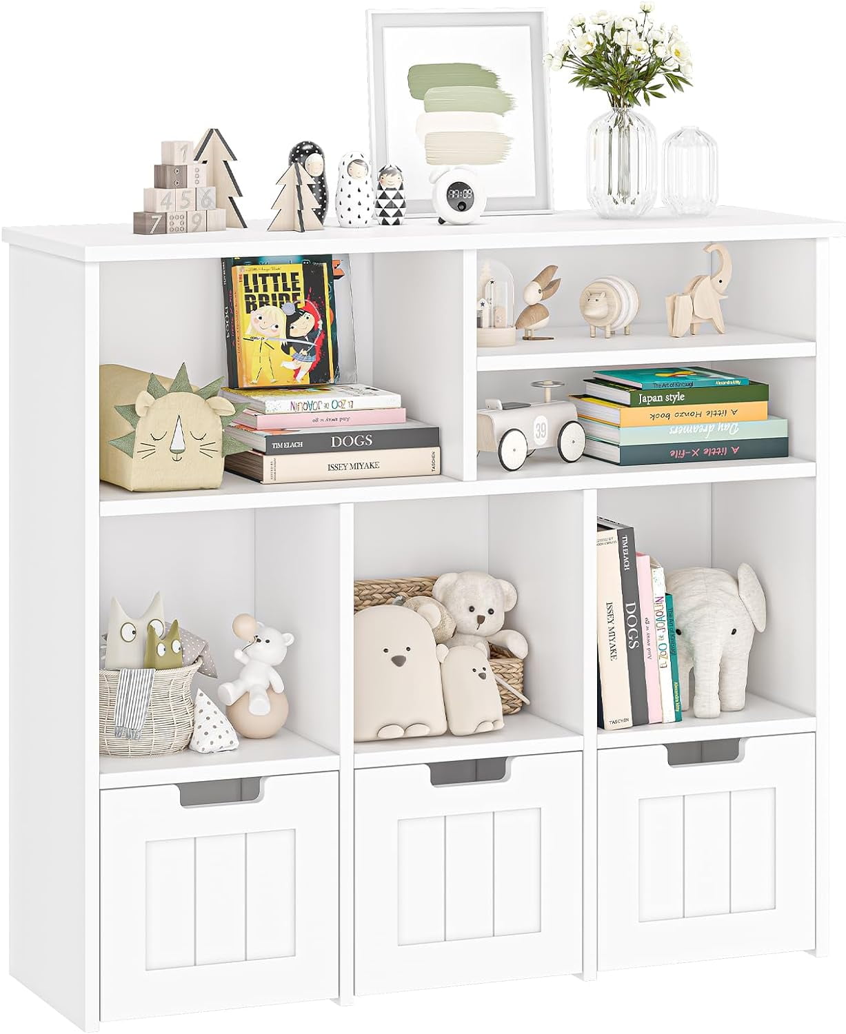 Homhougo Toy Storage Cabinet with 3 Movable Drawers & 6 Cubes, Children ...