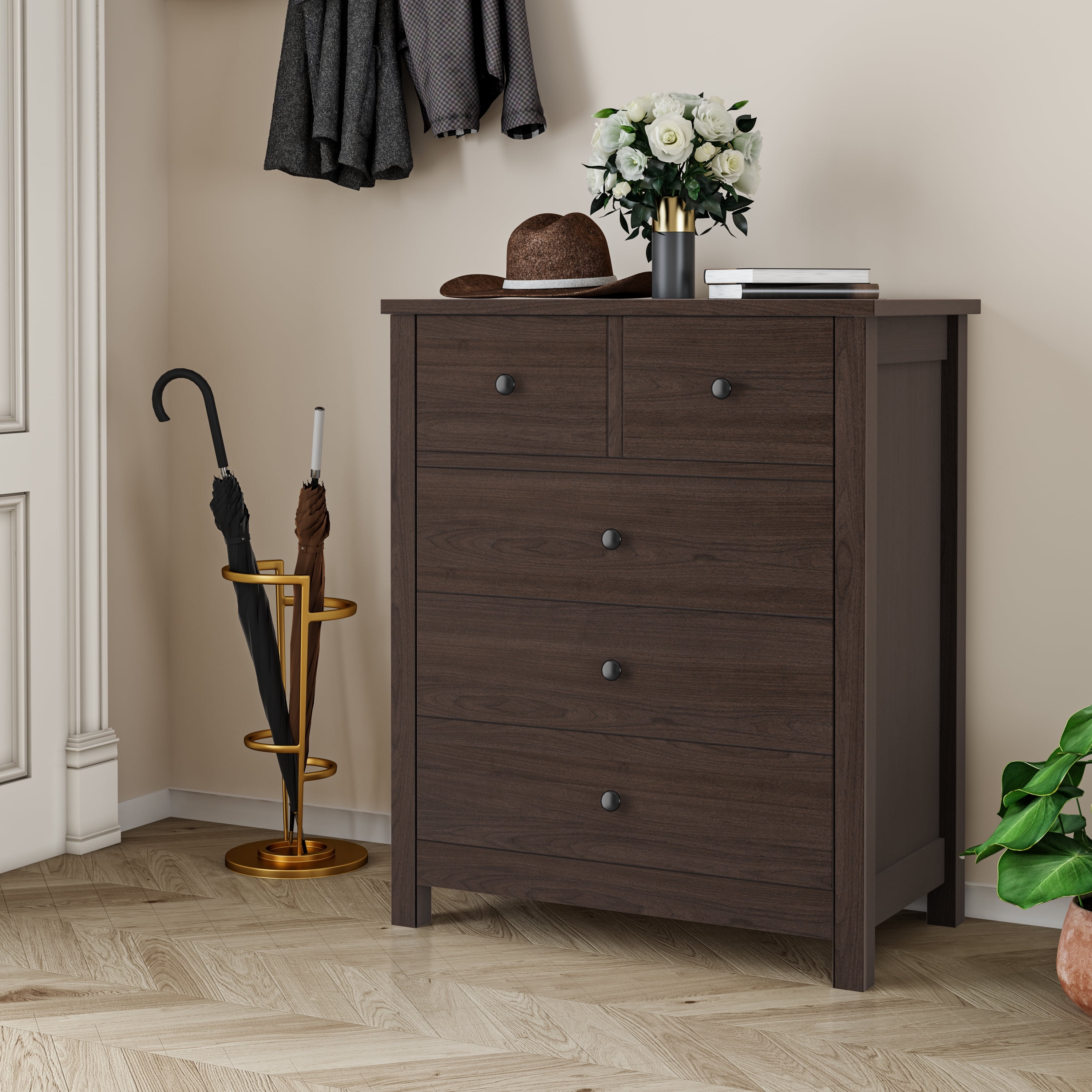 Homhougo—Waterproof Chest of Drawers with Round Shape Drawer Handles ...