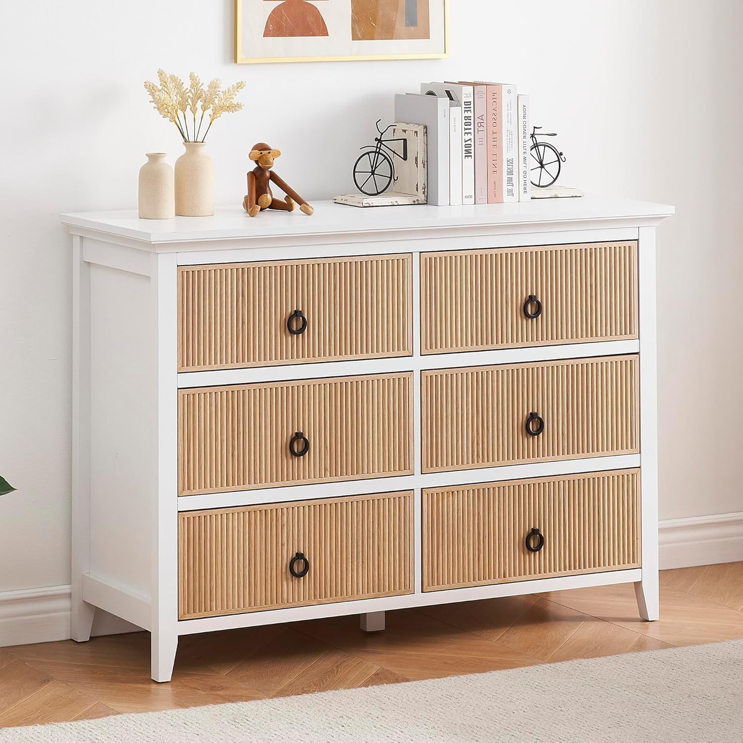 Homhougo White Dresser for Bedroom 6 Drawer, Wood Organizer Storage ...