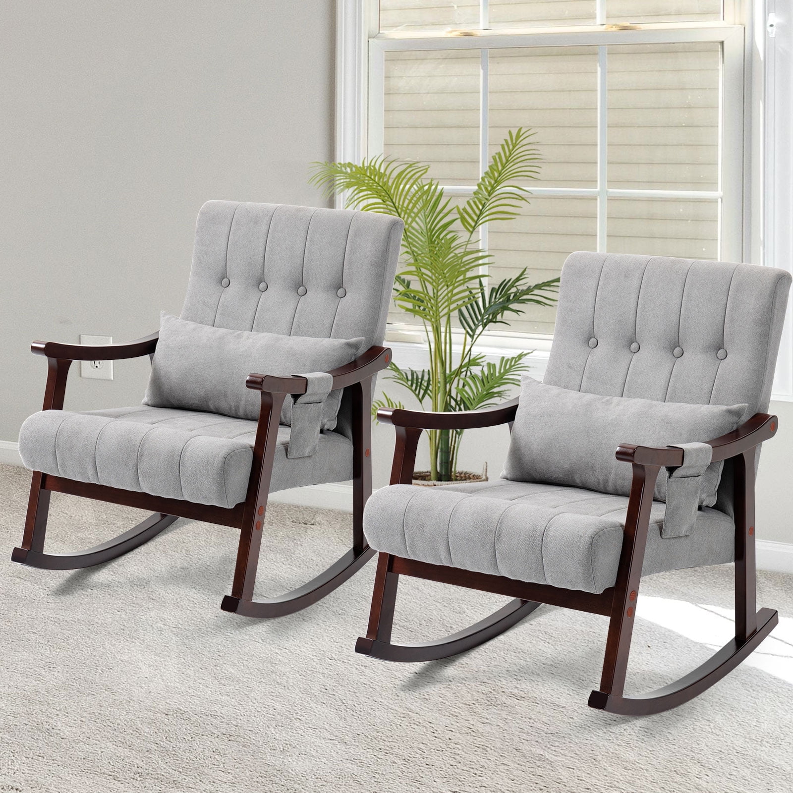 Homhum 2PCS Rocking Chair w/ Massage Lumbar Support, Indoor Comfy ...