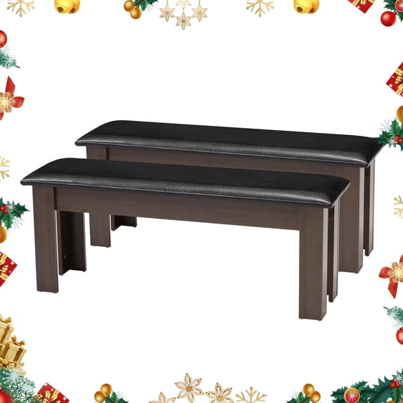 Homhum 44" Dining Room Bench Set of 2, Wood & PU Leather Kitchen ...