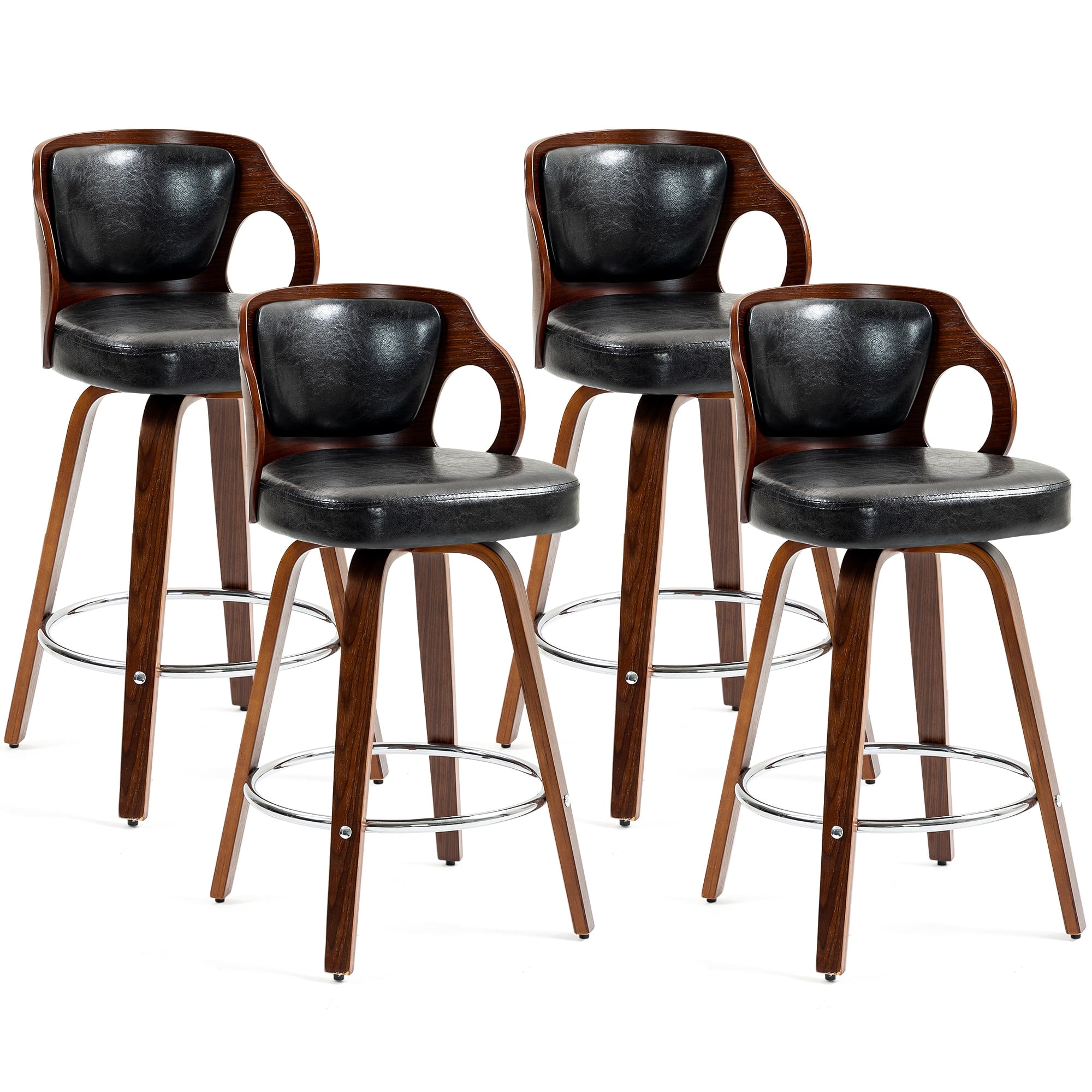 Homhum Bar Stools Set of 4, 26" Swivel Bentwood Counter Stools for ...