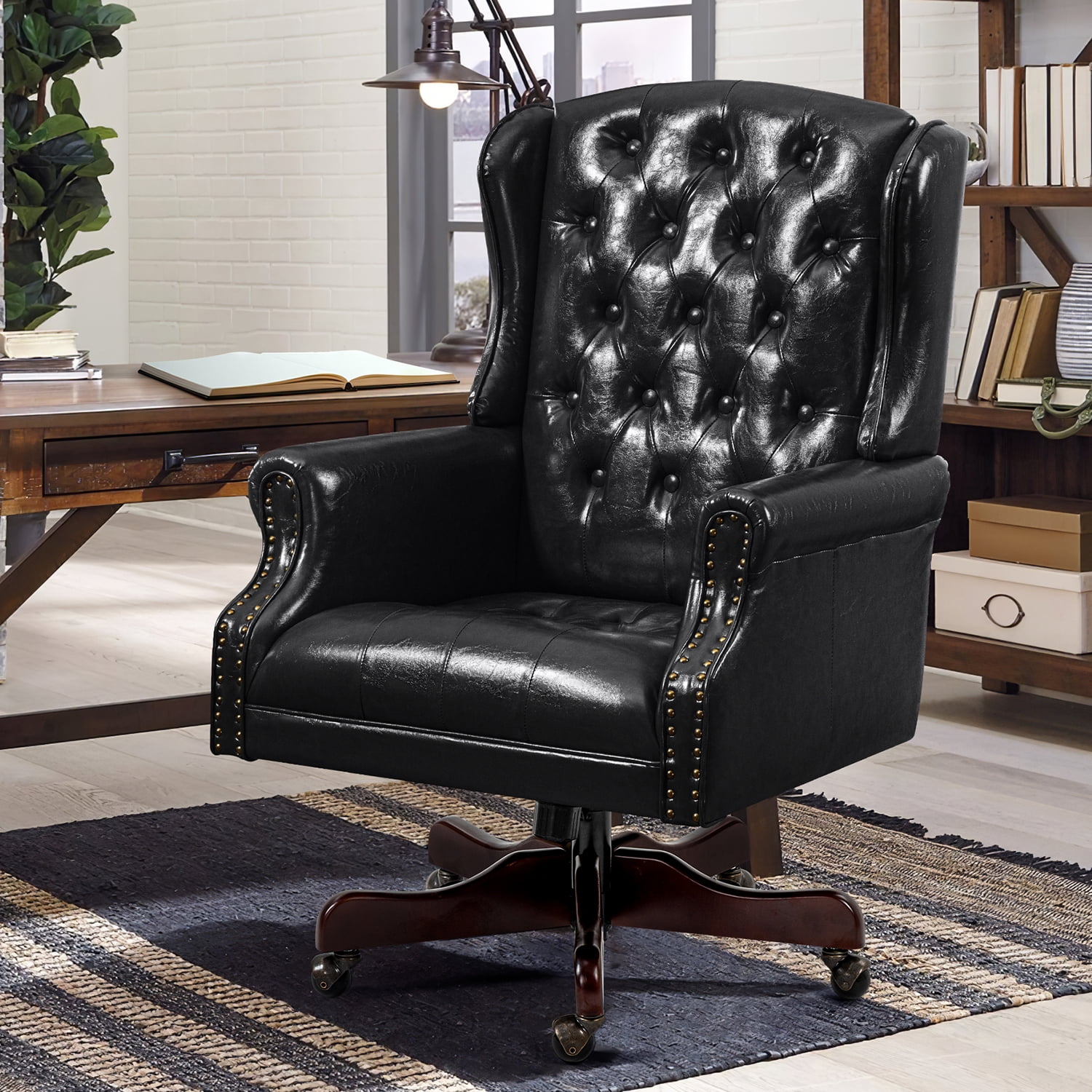 Homhum Classic Boss Office Chair, High Back Faux Leather Swivel Desk Chair, Adult, Black ...