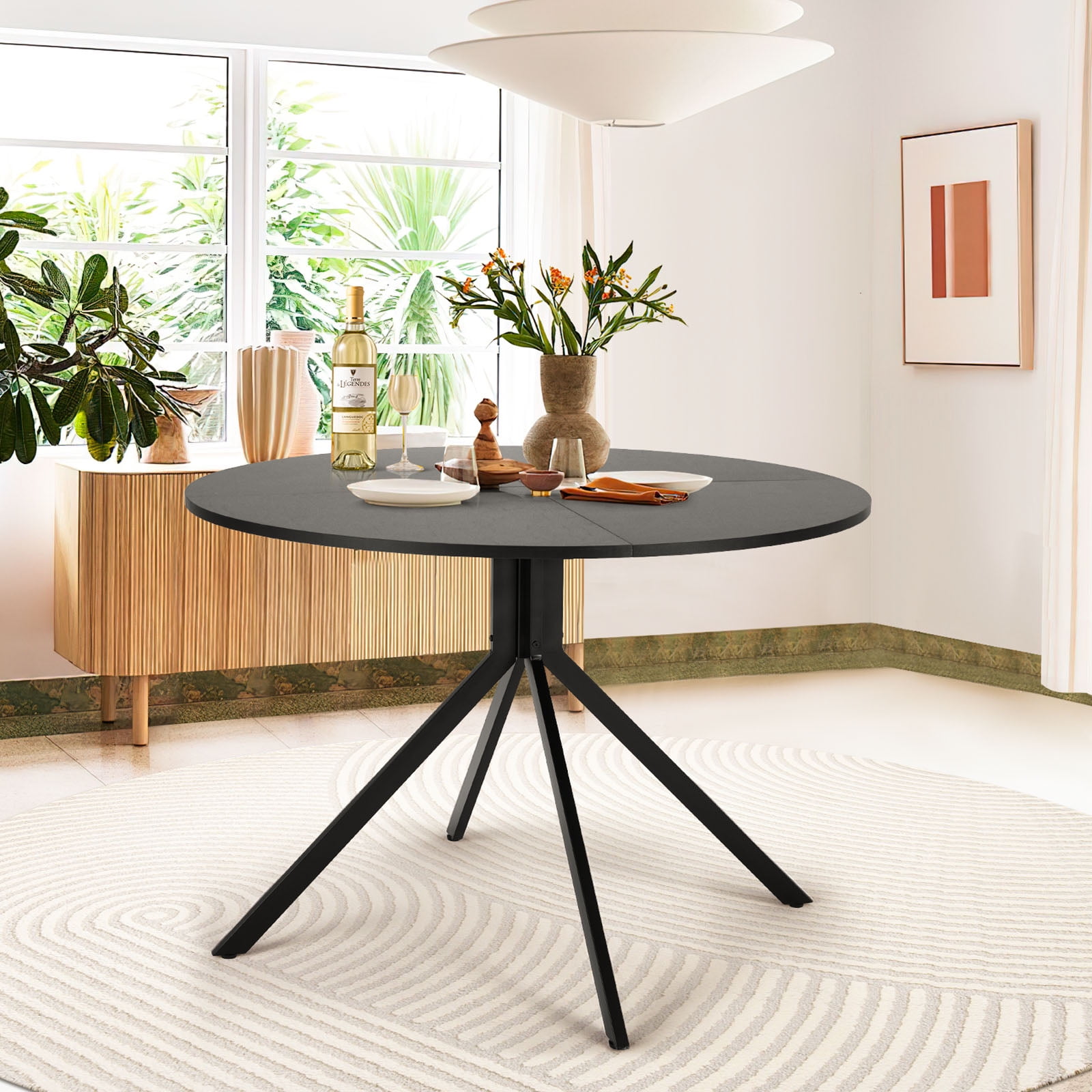 Homhum Modern Round Dining Table for 4 with Metal Legs - Ideal for ...