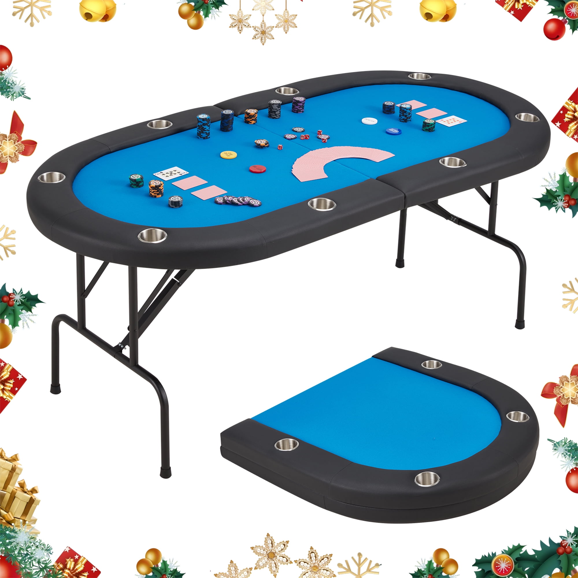 Homhum Upgraded Foldable Oval Poker Table for 8 Players w/Storage Bag ...