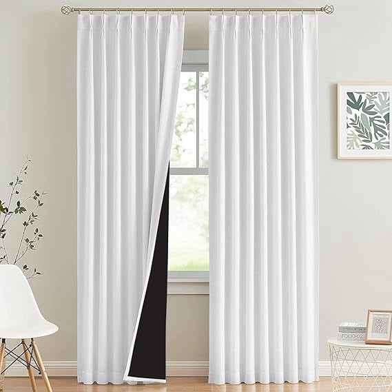 Homi Drapes Pinch Pleated Curtains Room Darkening 100% Blackout Thermal ...